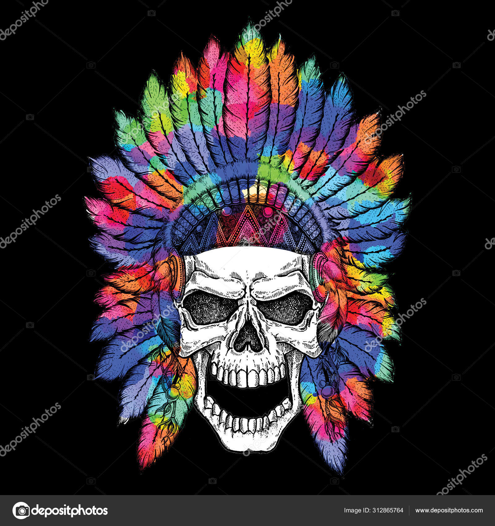 Indian Headdress Skull