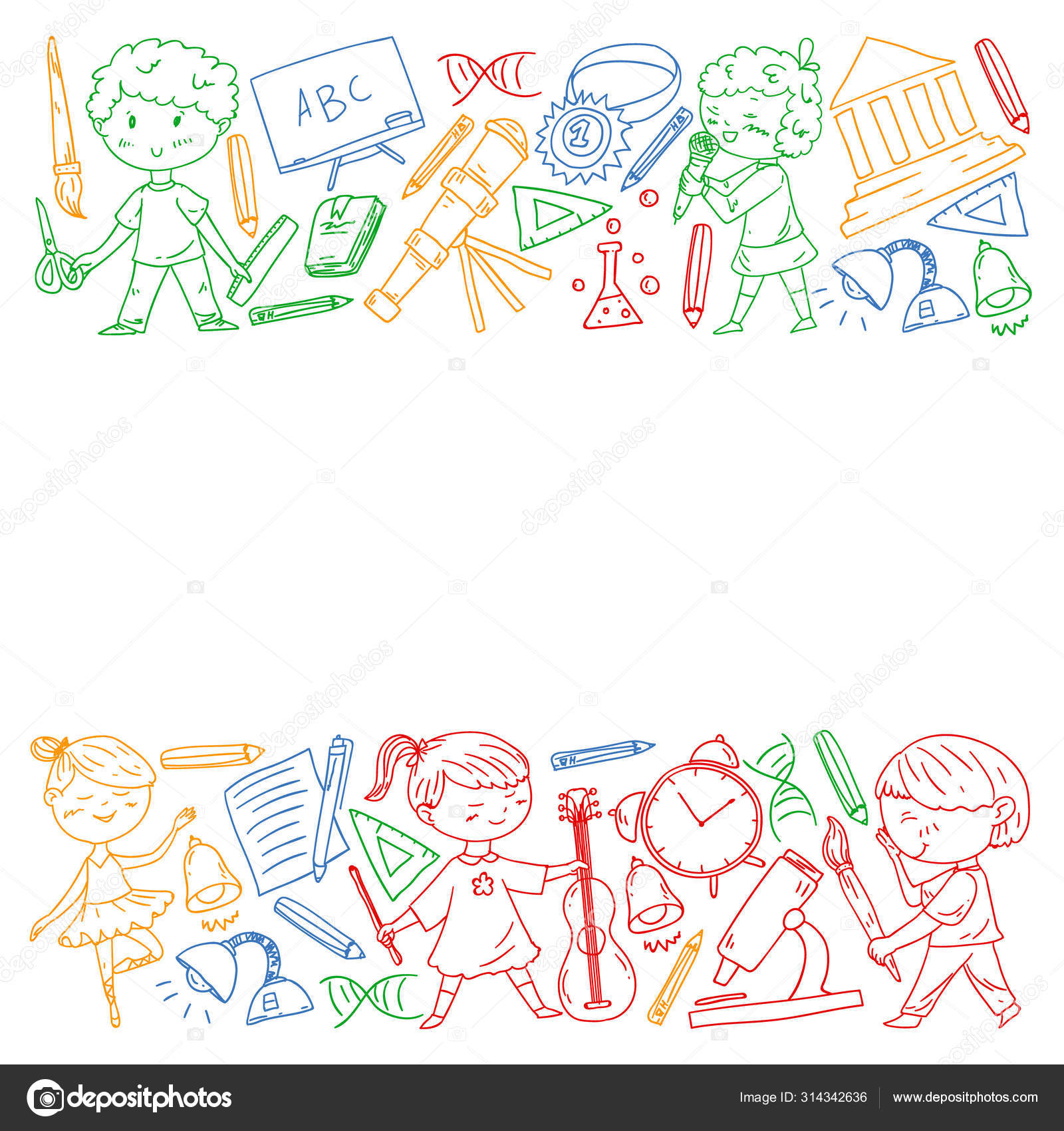 Cute school children. Imagination and creativity. Play and learn ...