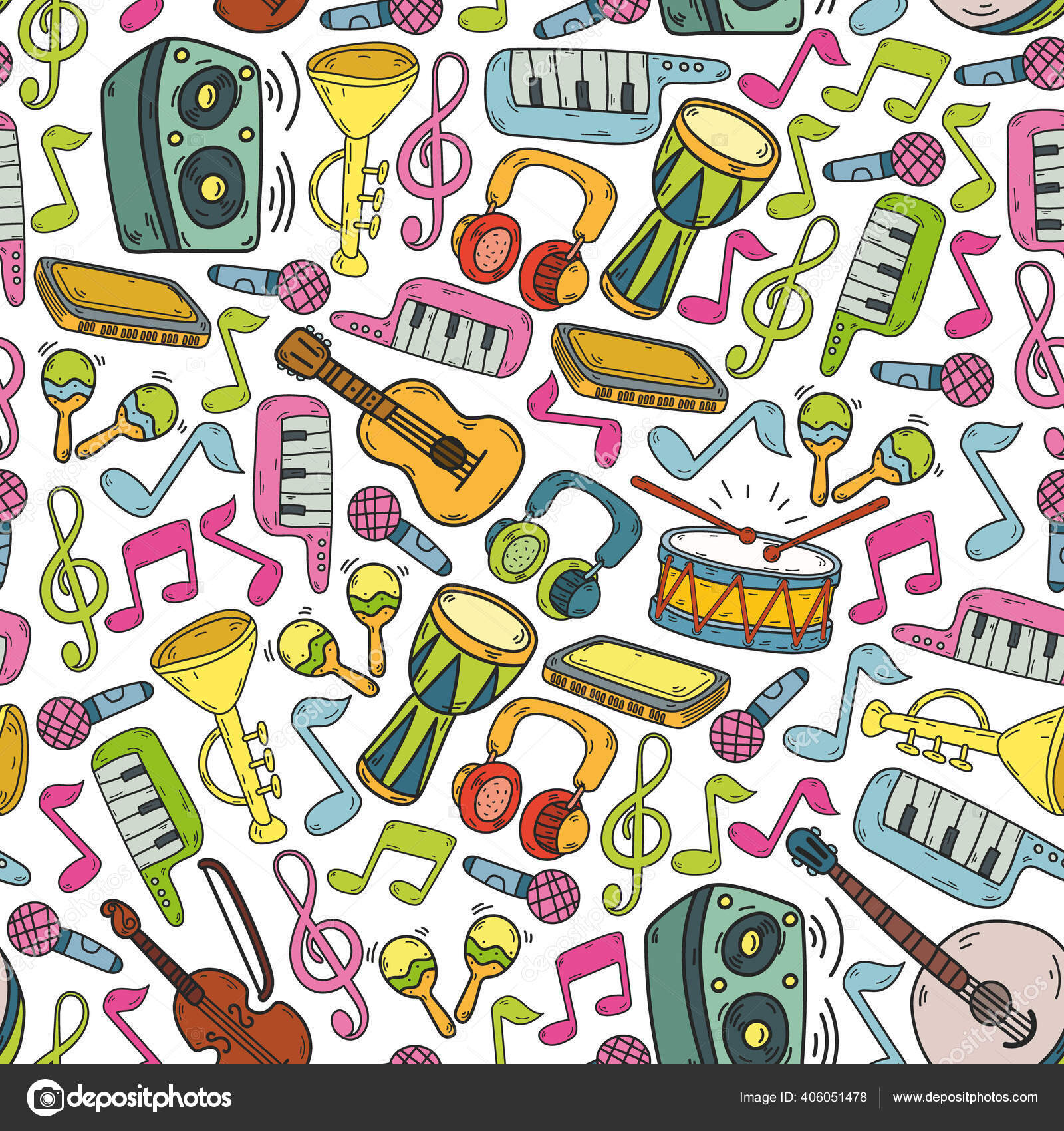 Vector music background with musical instruments. Rock, piano, guitar ...