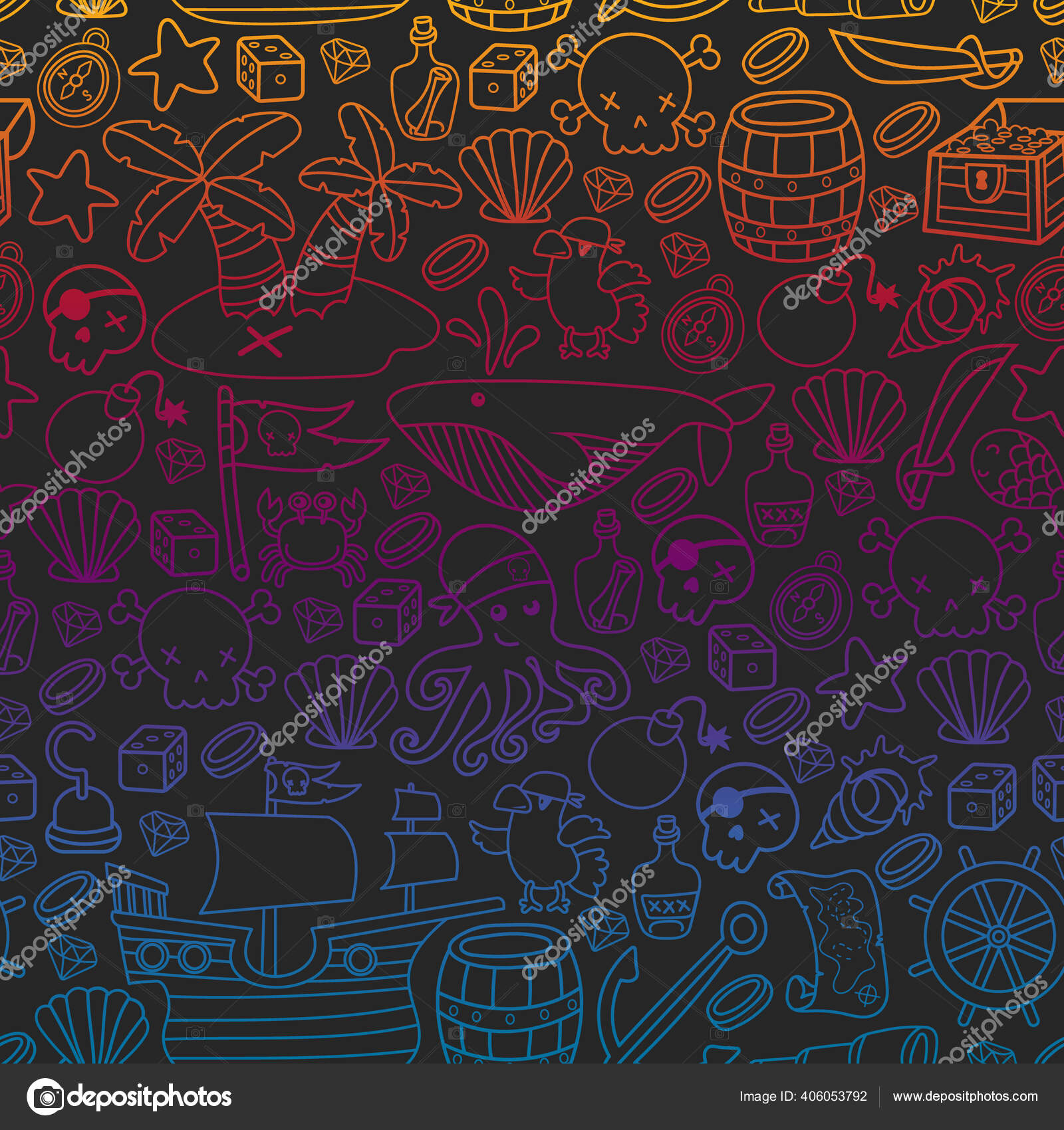 Children pirate party. Symbols of piracy - hat, swords, guns, treasure ...