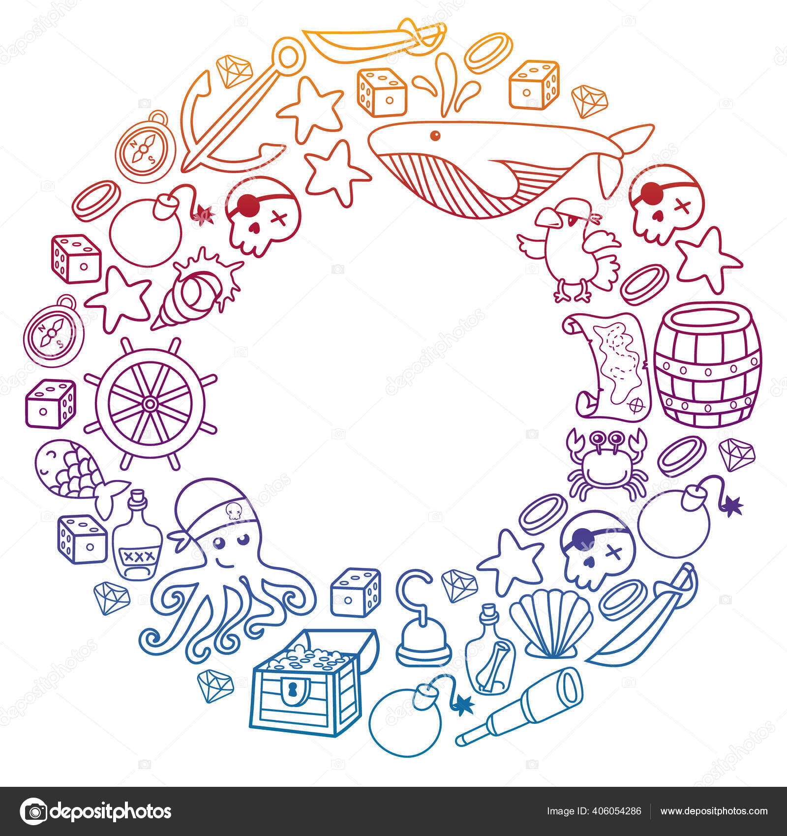 Children pirate party. Symbols of piracy - hat, swords, guns, treasure ...