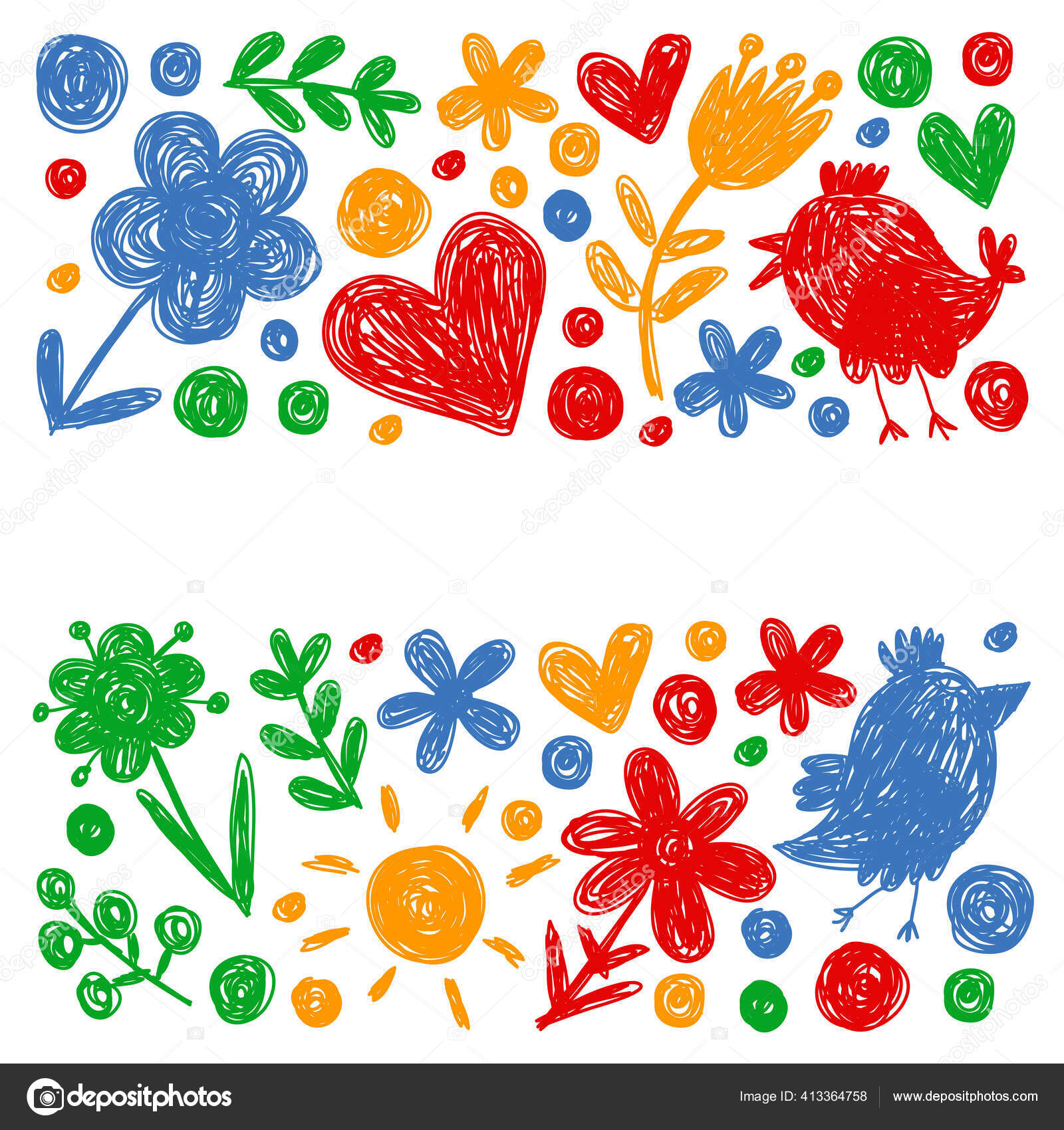 Children kindergarten pattern with flowers and birds. Kids floral ...