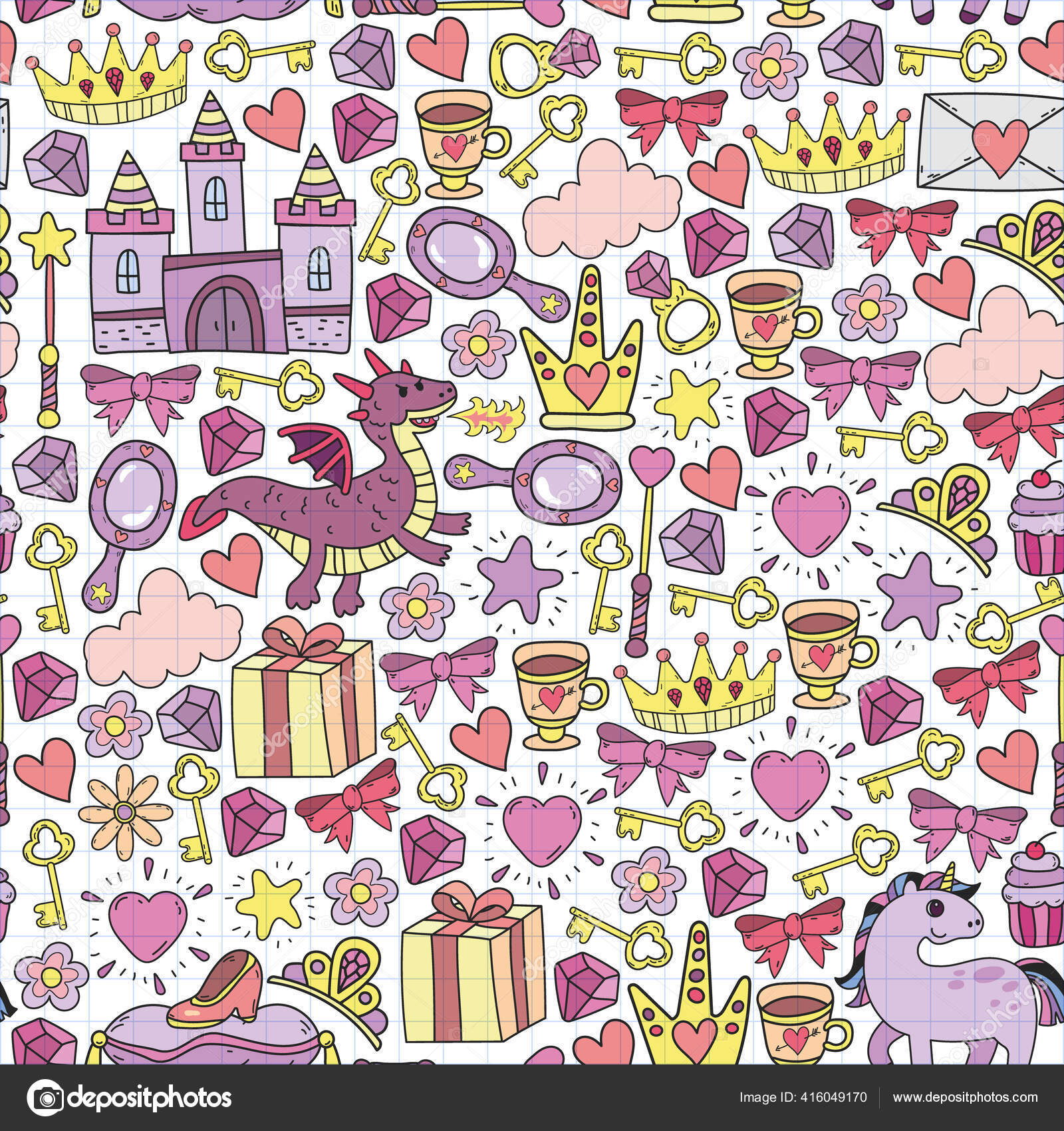 Princess Fantasy Icon Design Elements Invitation Greeting Card Stock ...