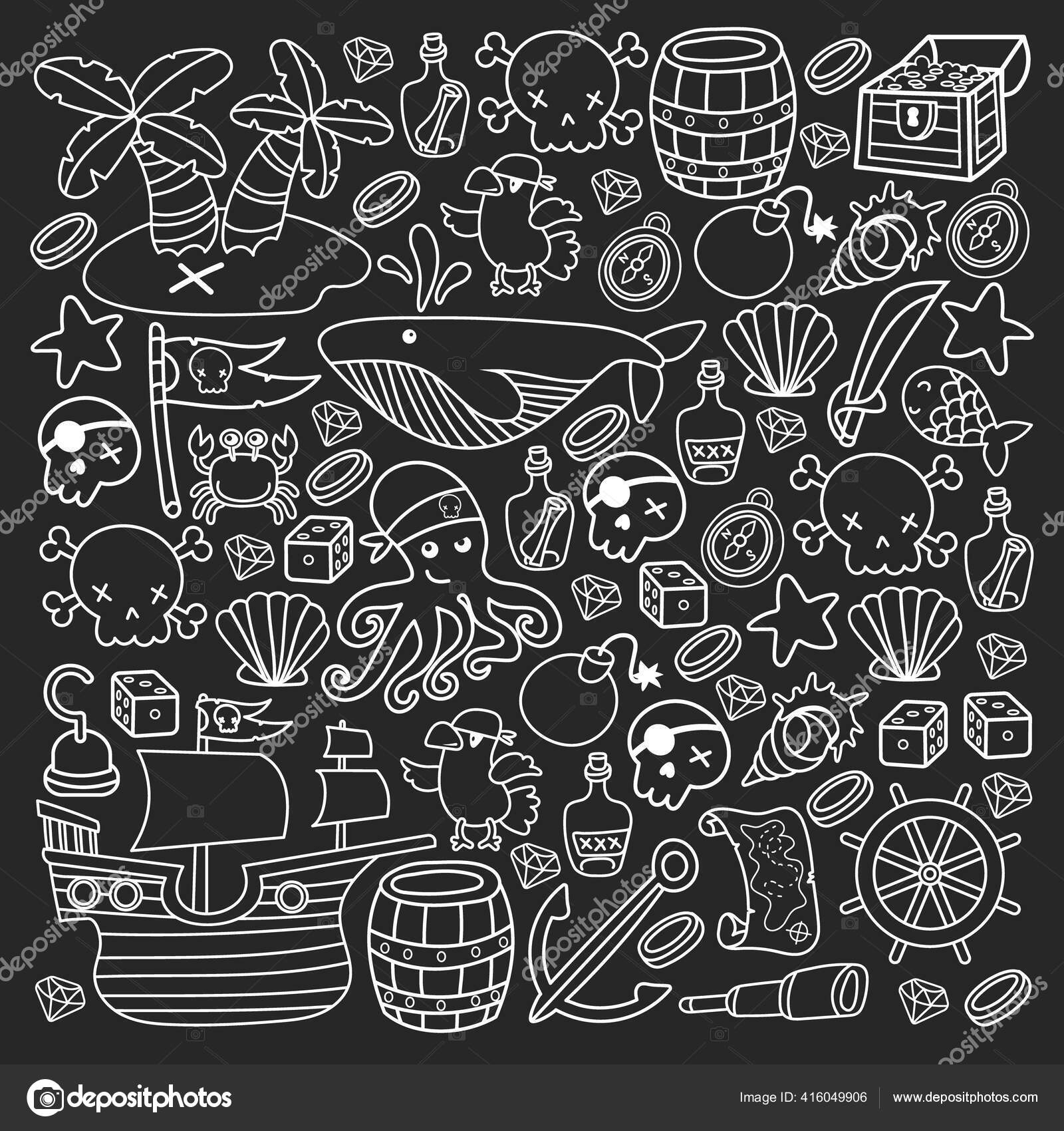 Symbols Piracy Hat Swords Guns Treasure Chest Ship Black Flag Stock ...