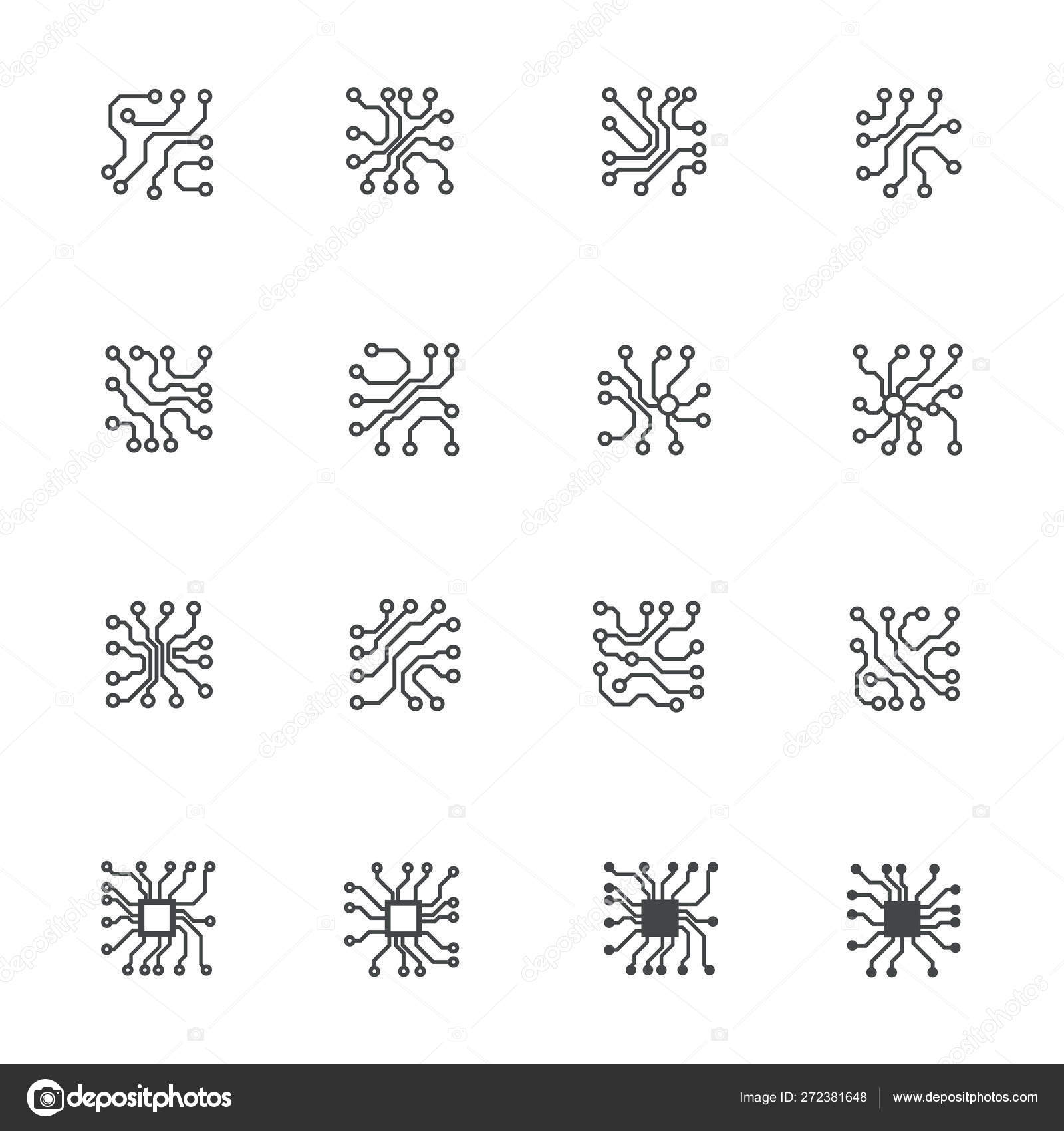 Electronic circuit line icons — Stock Vector © wissanu #272381648