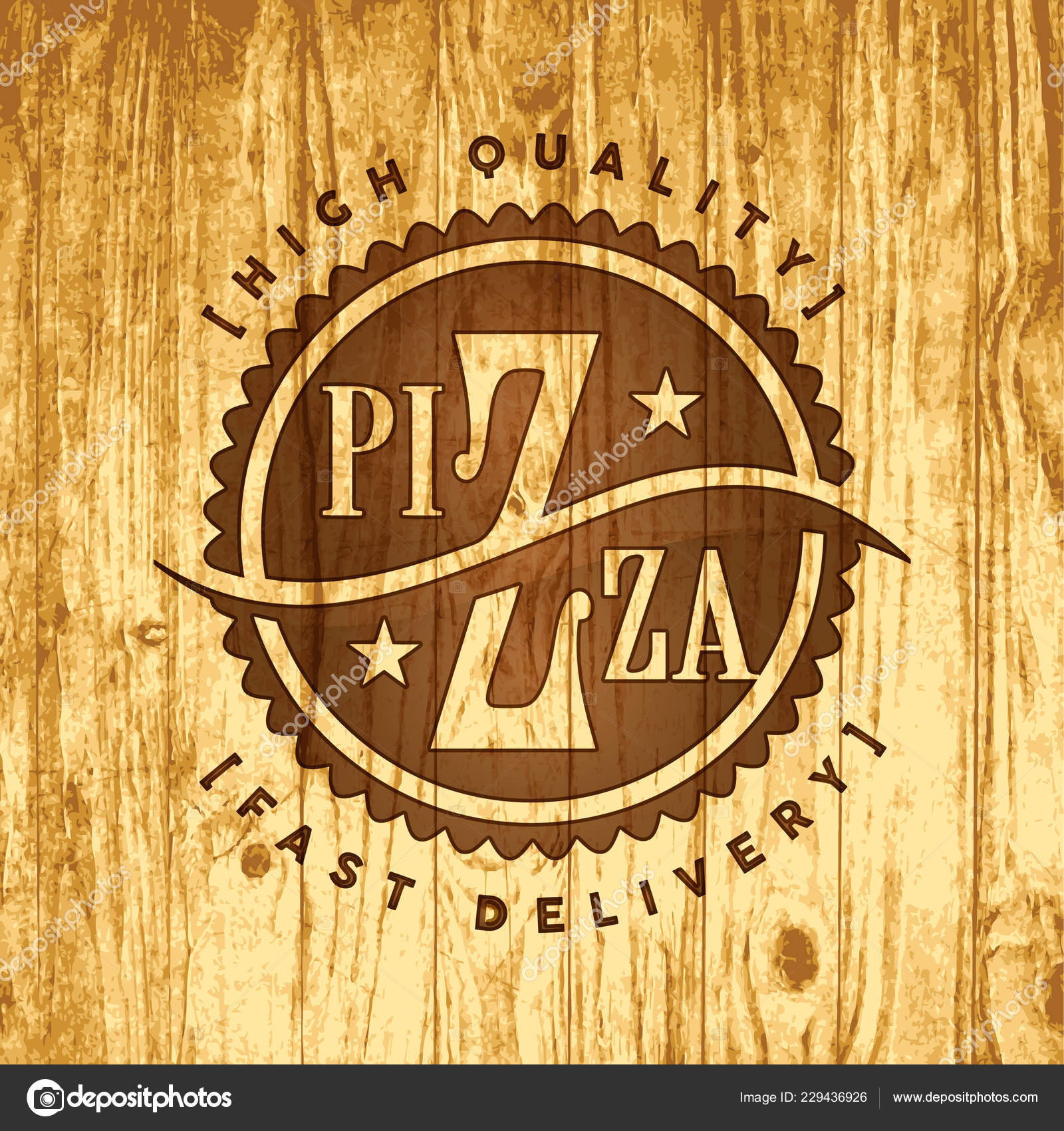 Pizza label on wood texture Stock Vector by ©Antisana 229436926
