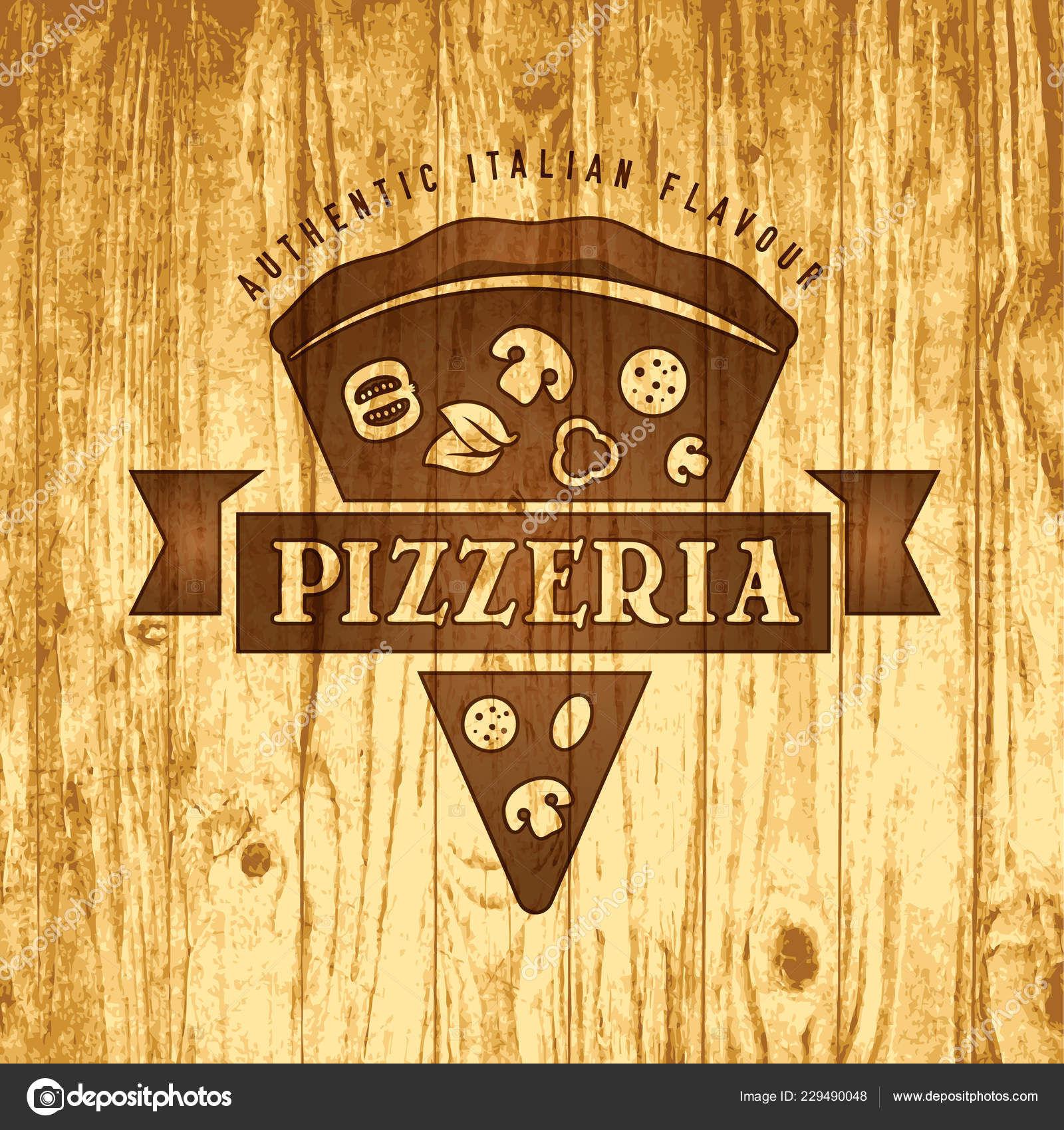 Pizza label on wood texture Stock Vector Image by ©Antisana #229490048