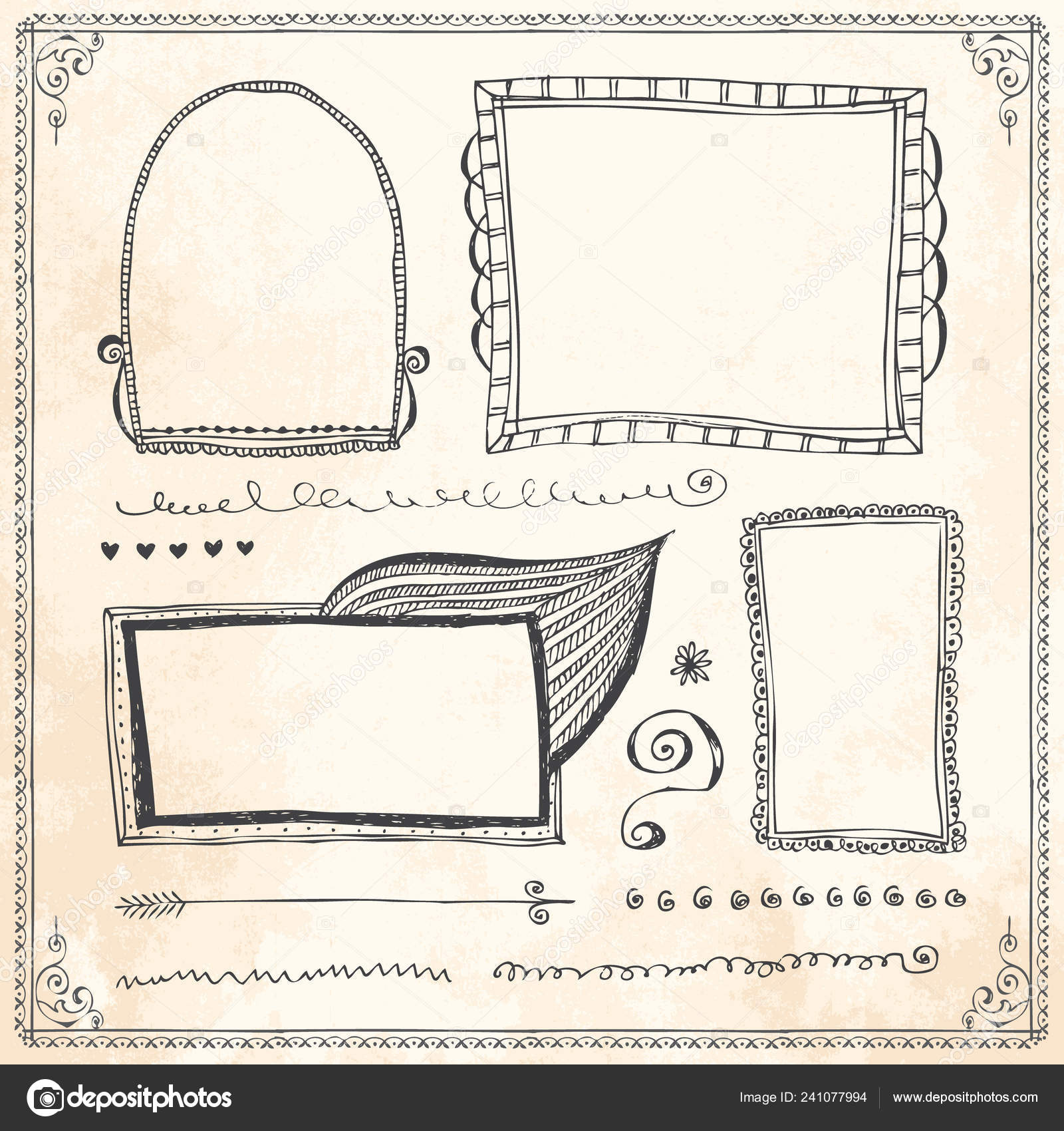 Hand drawn vector line border frame elements set Stock Vector Image by ...