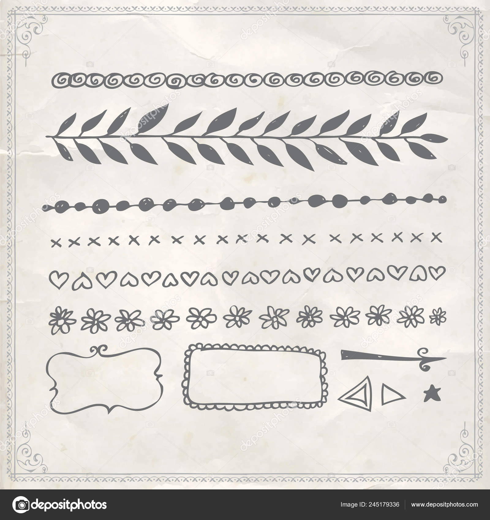 Hand drawn line border frame design elements set Stock Vector Image by ...