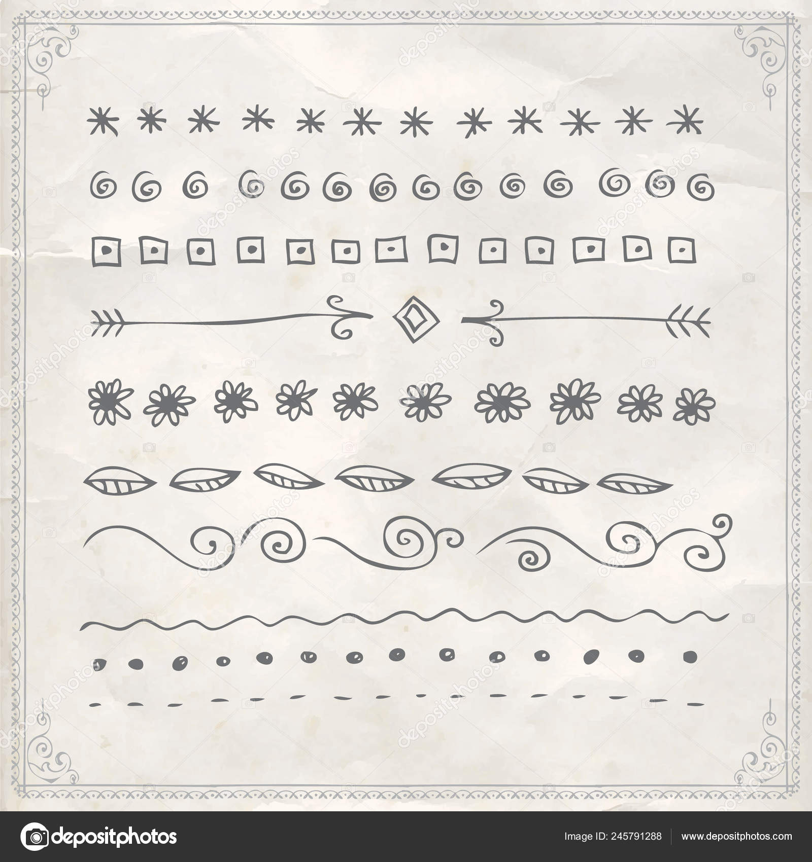 Hand drawn line border frame design elements set Stock Vector by ... Hand drawn line border frame design elements set Stock Vector by ...