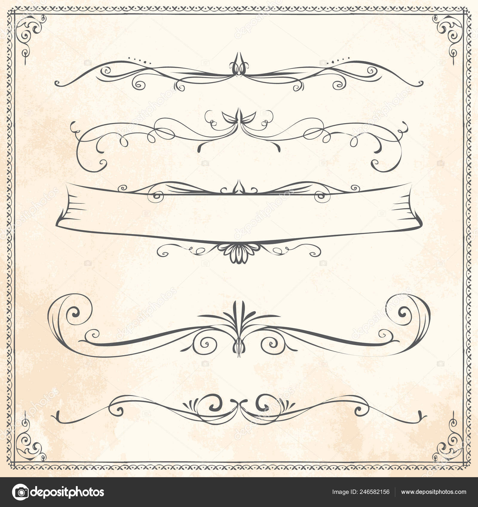Hand drawn line border frame design elements set Stock Vector by ... Hand drawn line border frame design elements set Stock Vector by ...