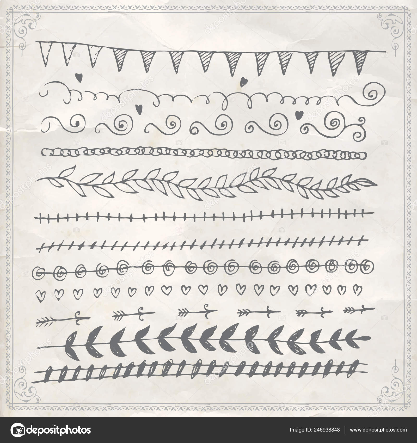 Hand drawn line border frame design elements set Stock Vector Image by ...