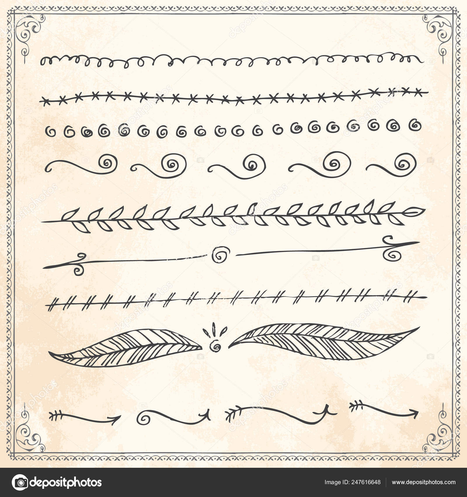 Hand drawn line border frame design elements set Stock Vector by ... Hand drawn line border frame design elements set Stock Vector by ...