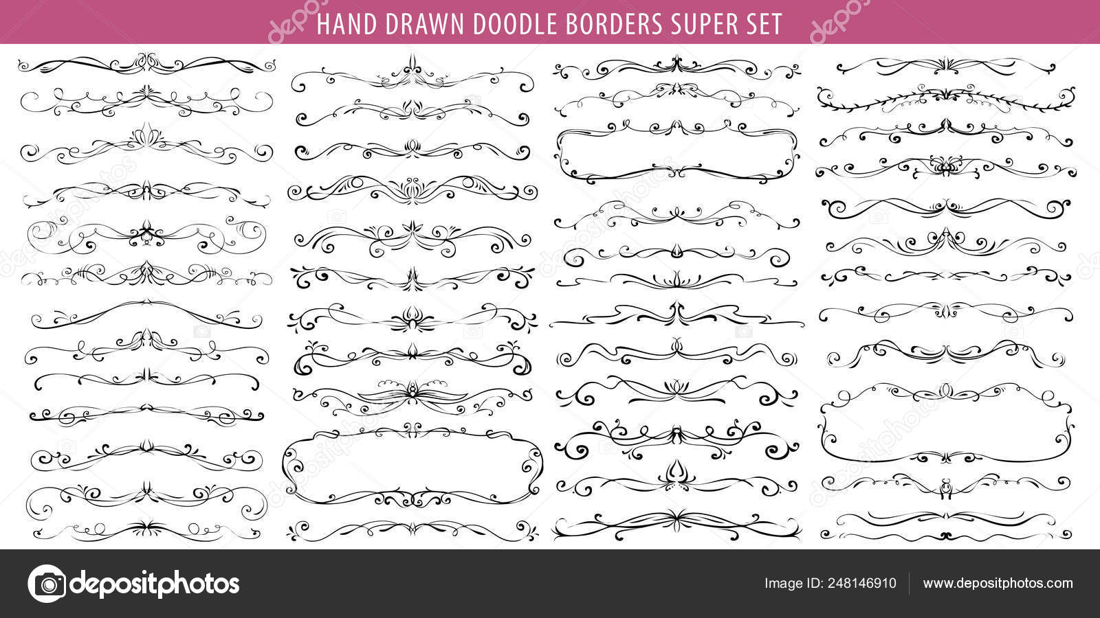 Hand drawn vector vintage swirl borders frames set Stock Vector by ©Antisana 248146910