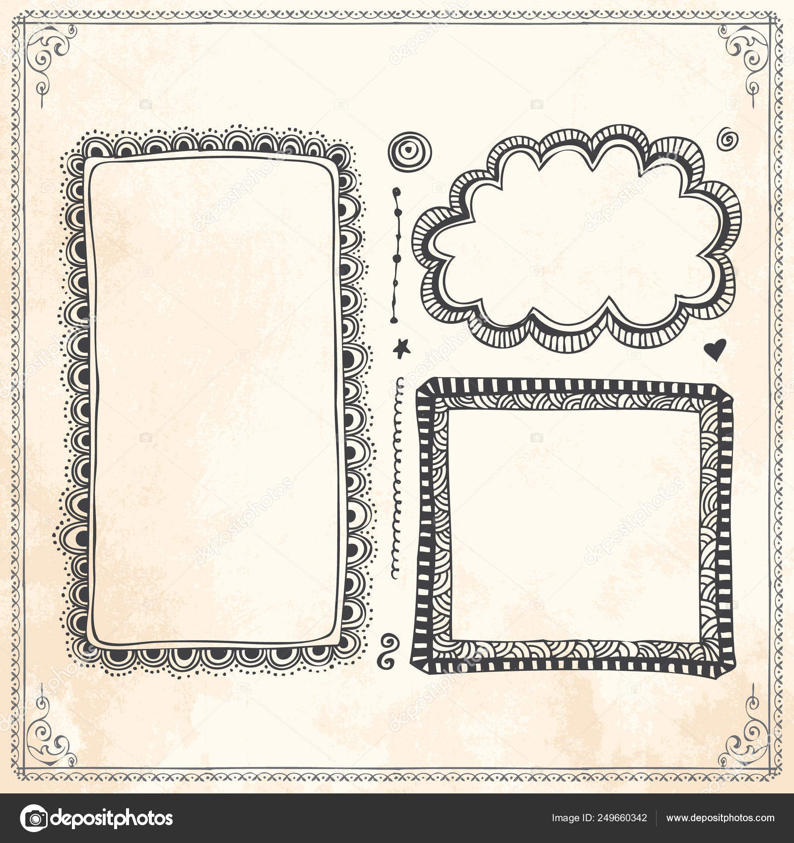 Hand drawn line border frame design elements set Stock Vector Image by ...