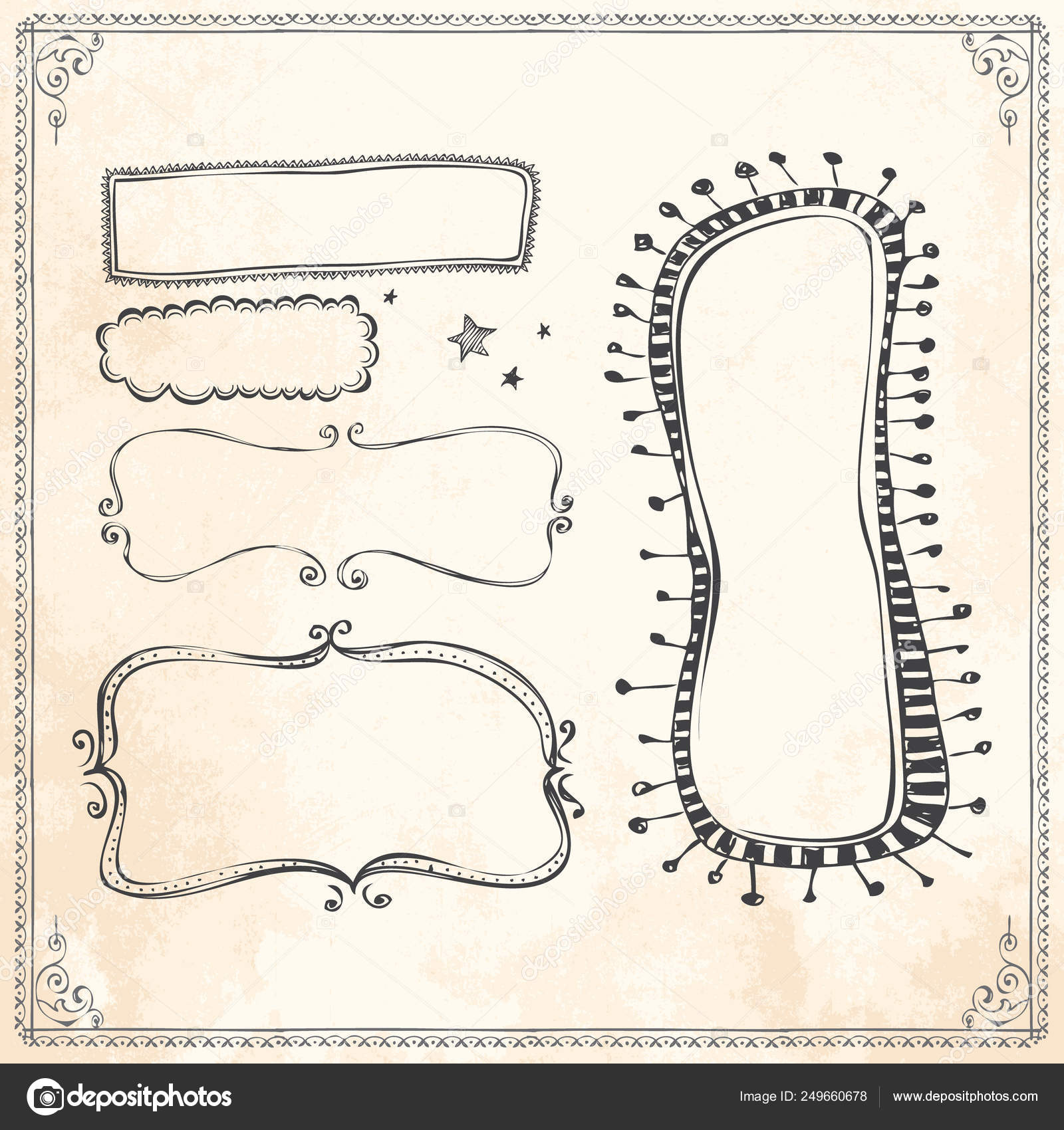 Hand drawn line border frame design elements set Stock Vector Image by ...