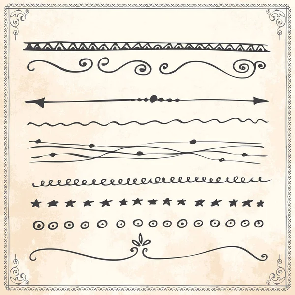 Hand drawn doodle line border frame elements set Stock Vector Image by ...