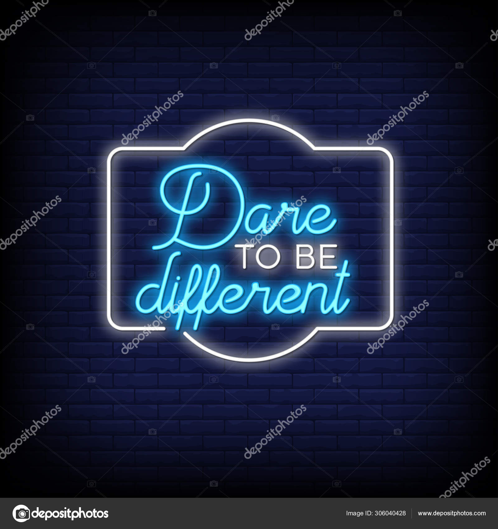 Stylish Neon Signboard Dare Different Lettering Brick Wall Background ...