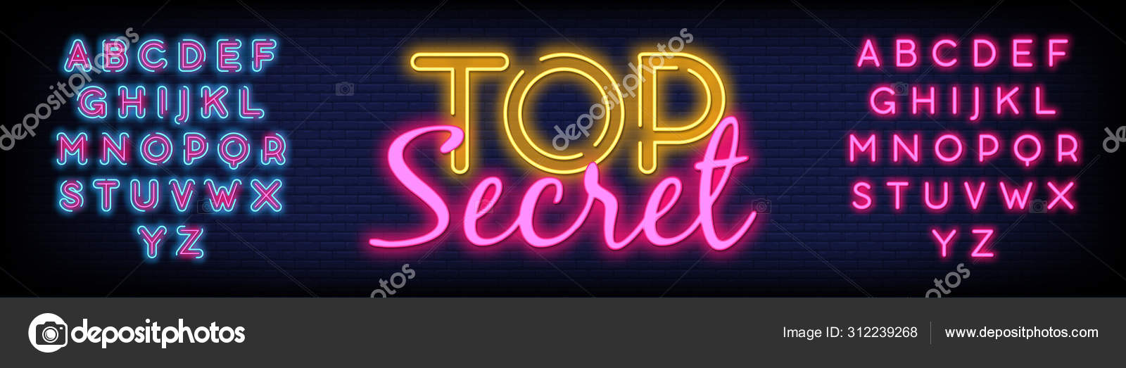 Top Secret Neon Text Vector Brick Wall Background Design Template Stock ...
