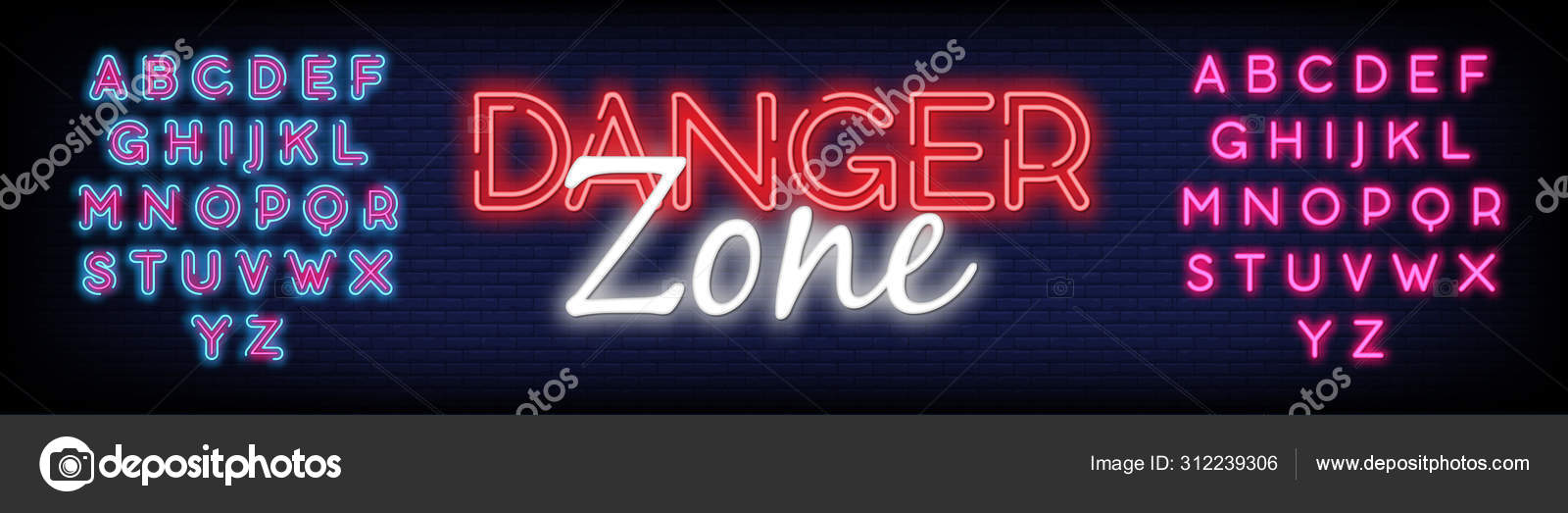 Danger Zone Neon Text Vector Brick Wall Background Design Template ...