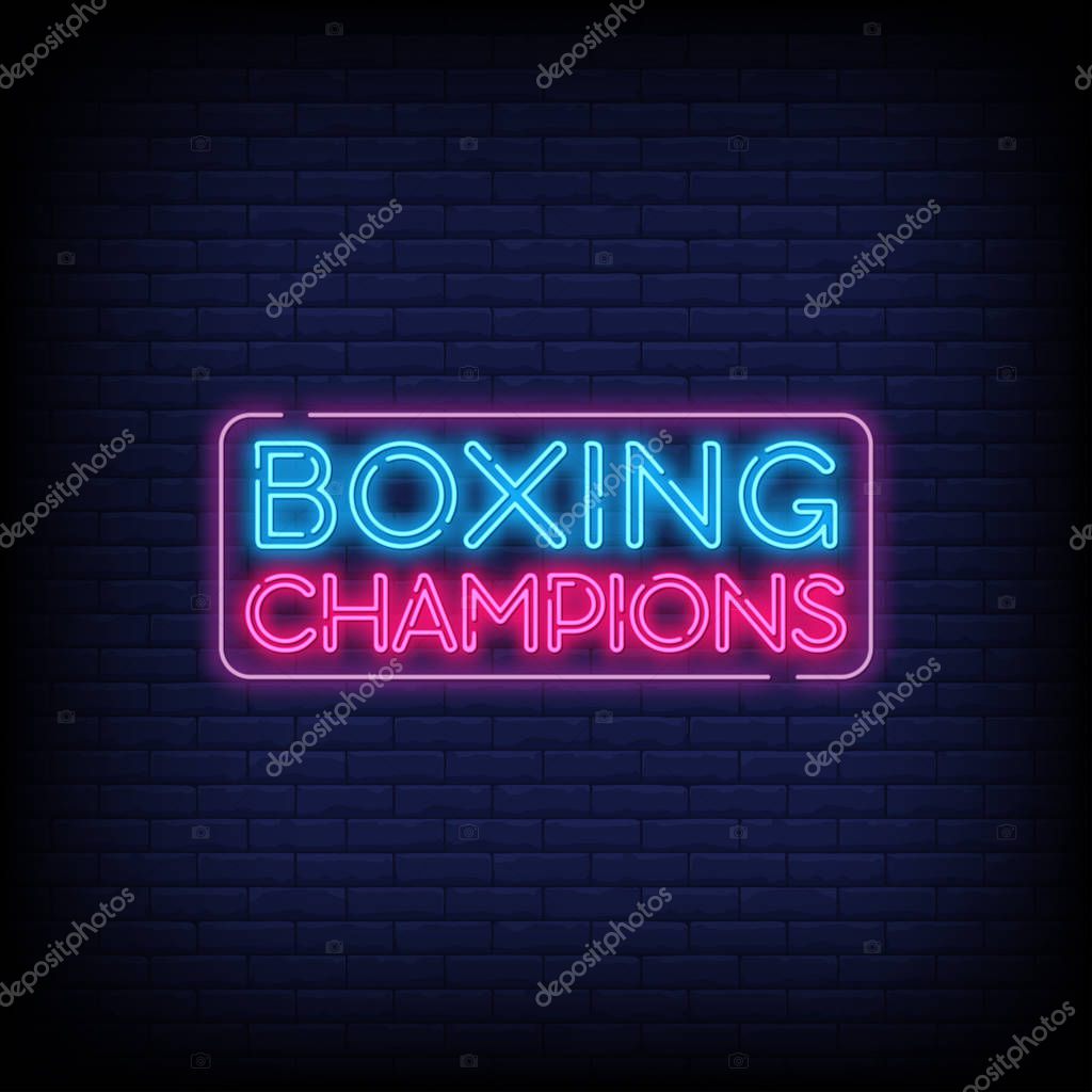 Boxeo Campeones Neón Texto Vector con una pared de ladrillo Plantilla ...
