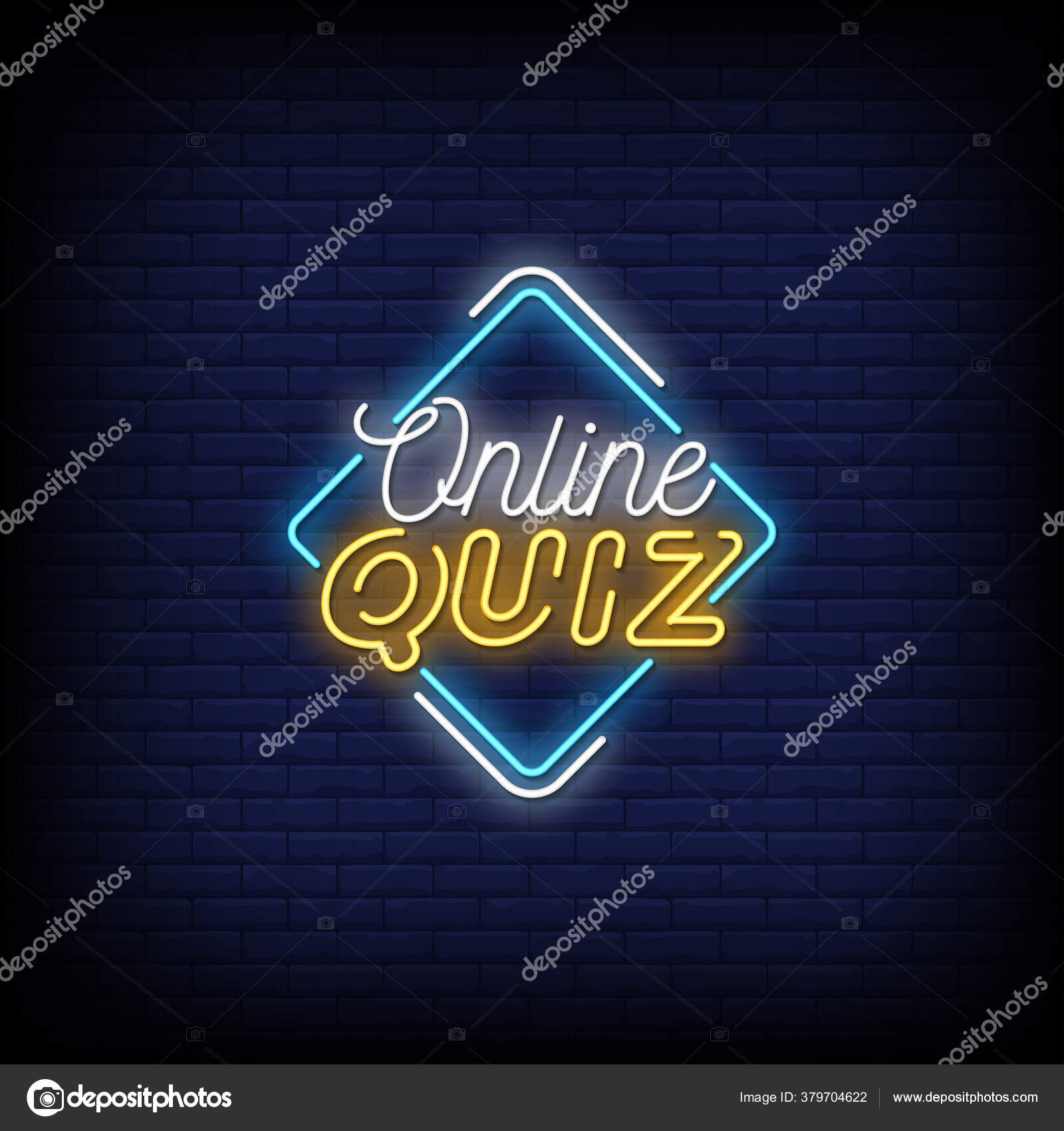 Online Quiz Neon Sign Brick Wall Background Stock Vector Image by ...