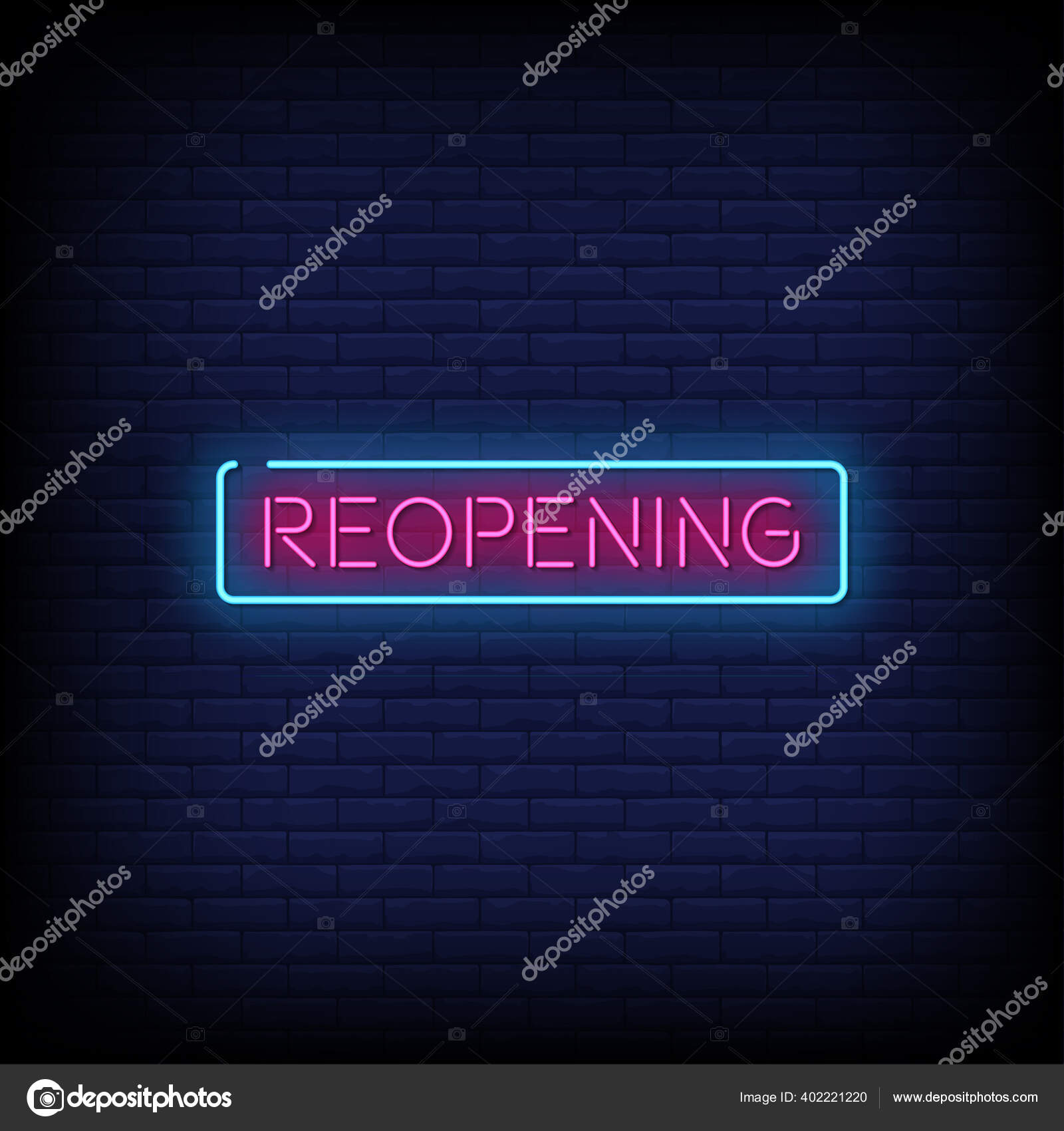Reopening Neon Sing Blue Brick Wall Background Stock Vector Image by ...