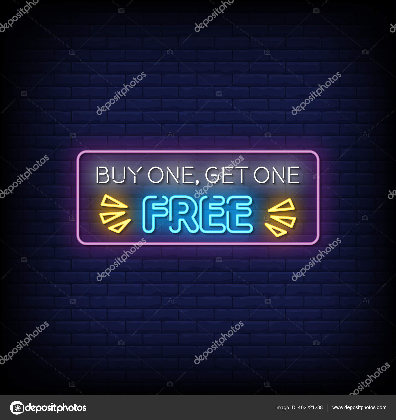 Buy One Get One Free Neon Sing Blue Brick Wall Stock Vector by ©bohlam ...