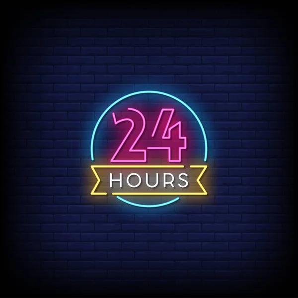 24H Neon Sign Brick Wall Background Vector Illustration Stock Vector by ...
