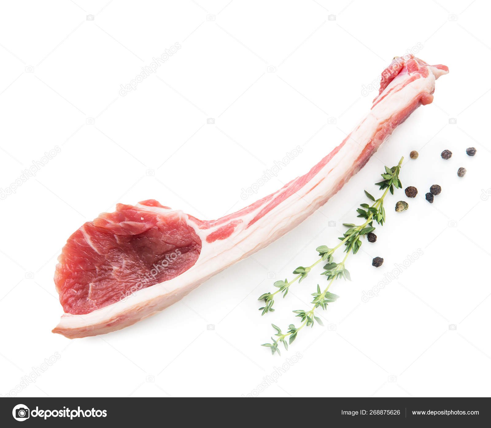 Raw Uncooked Rib Meat Herbal Leaves Isolated White Background — Stock ...