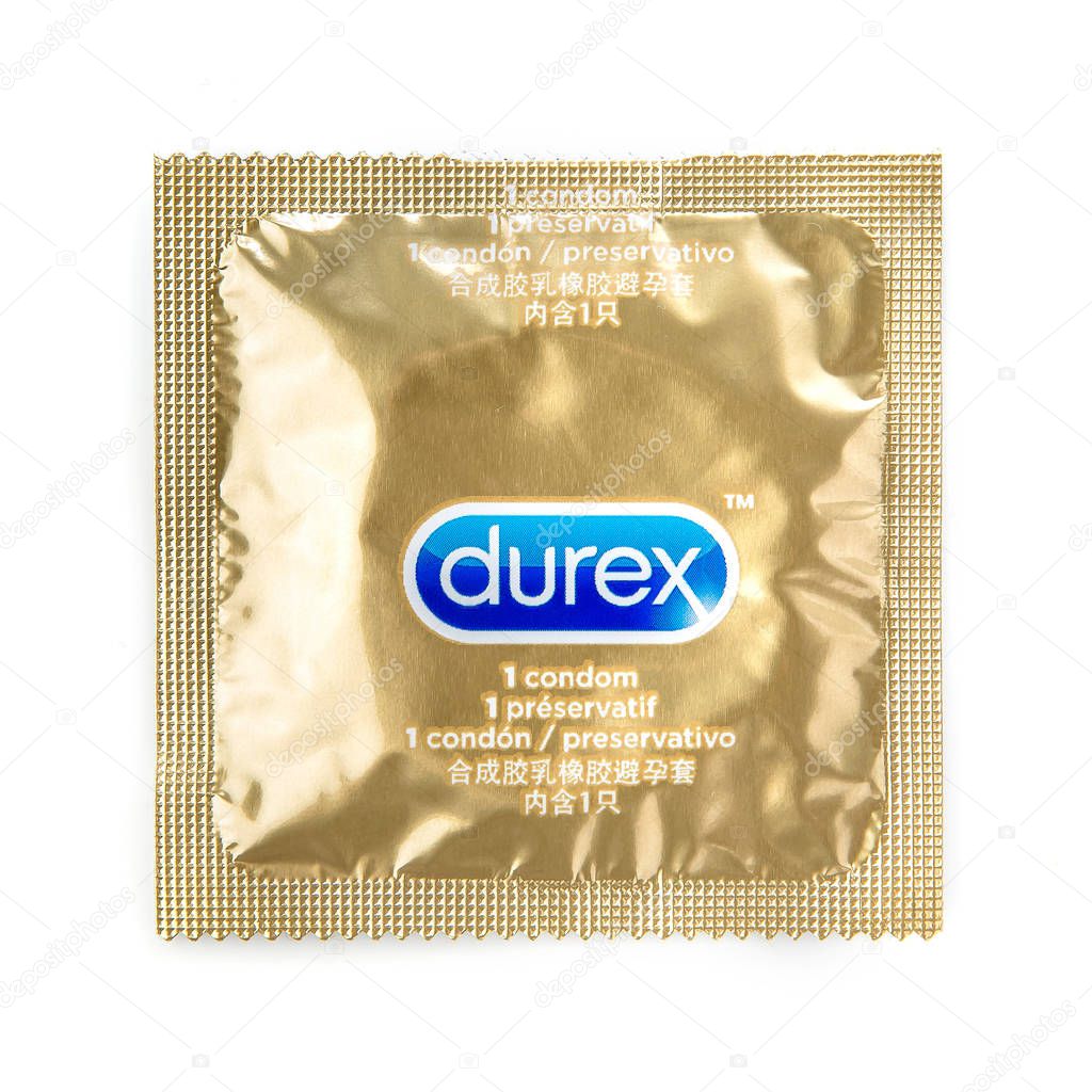 Anticonceptivo Condón Dorado Durex — Foto editorial de stock ...