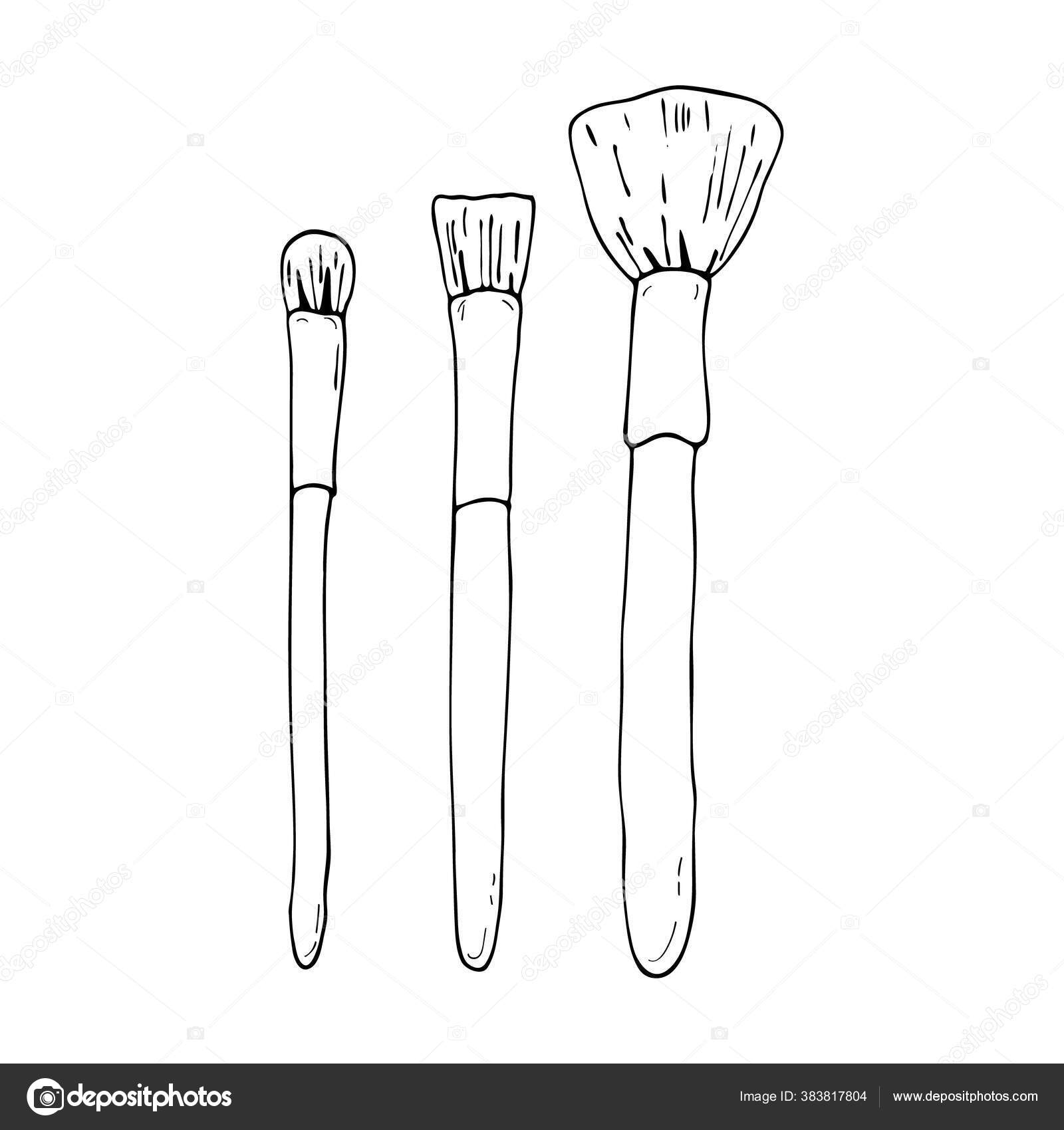 Makeup Brushes Set Outline Vector Hand Drawn Illustration Isolated ...
