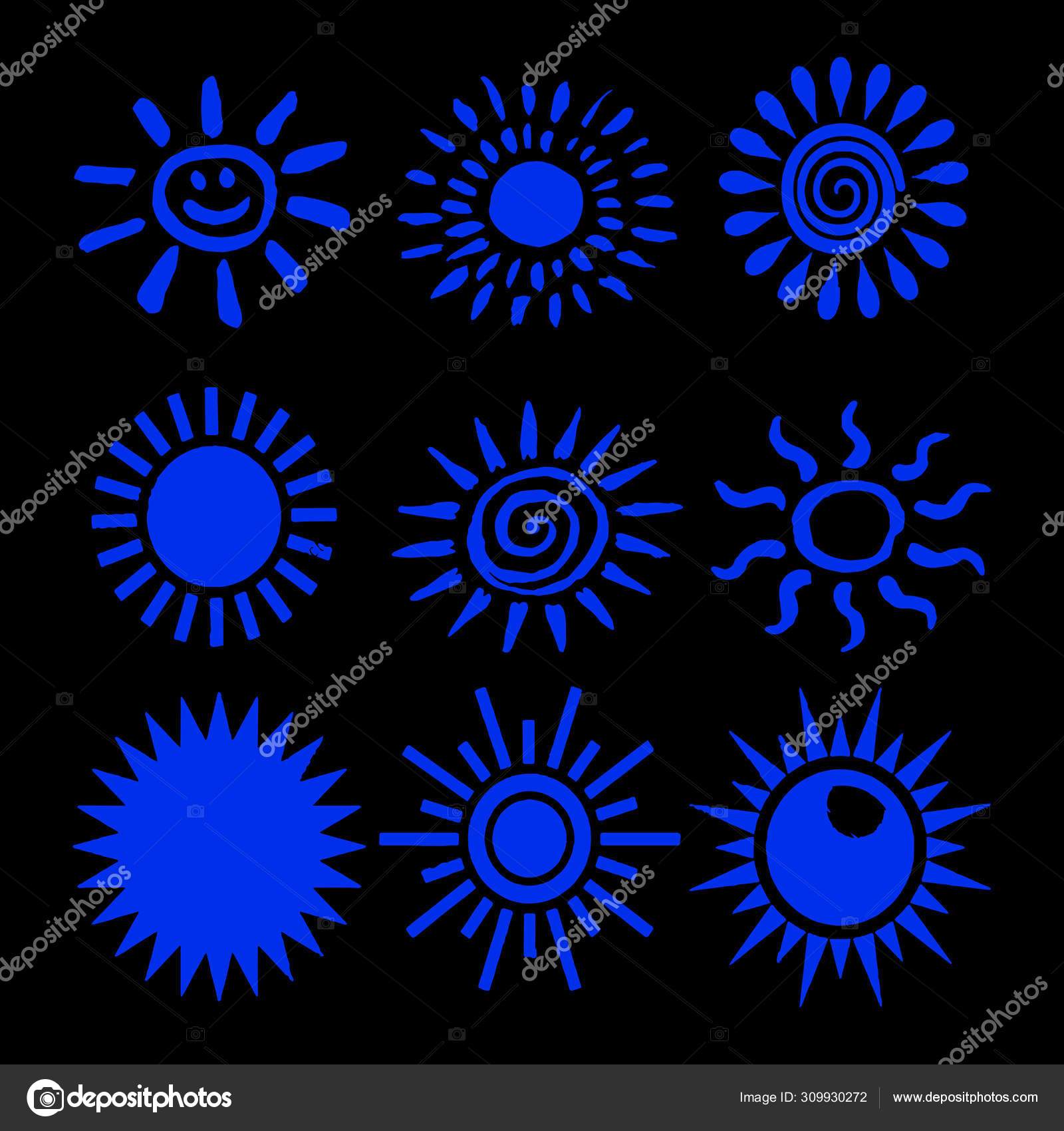Sun Shapes Set Isolated on White Background Vector Illustration Stock ...