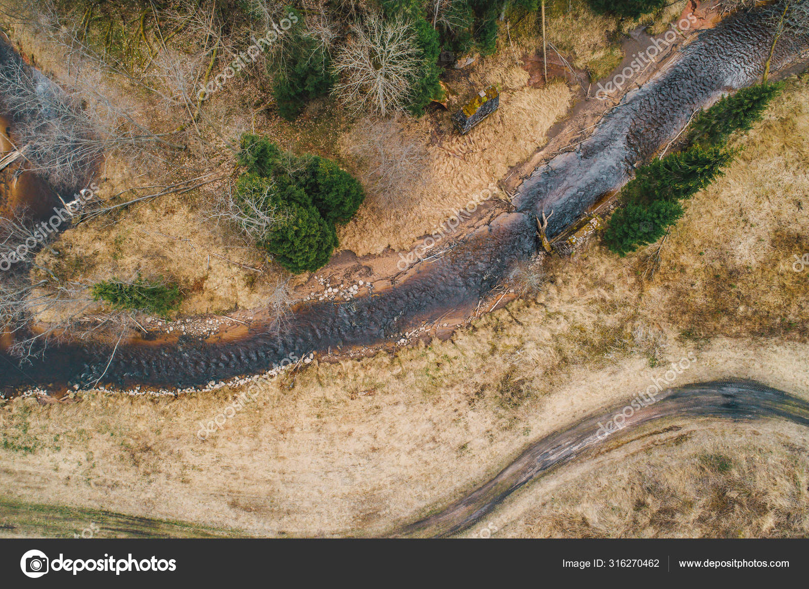 Aerial View Small River Nature Texture Background ⬇ Stock Photo, Image ...