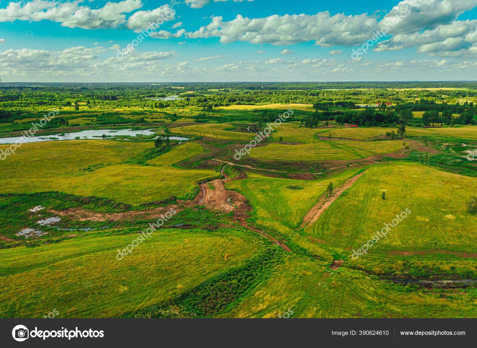 Aerial View Green Latvian Field Agriculture Field Aerial Photo Sunset ...