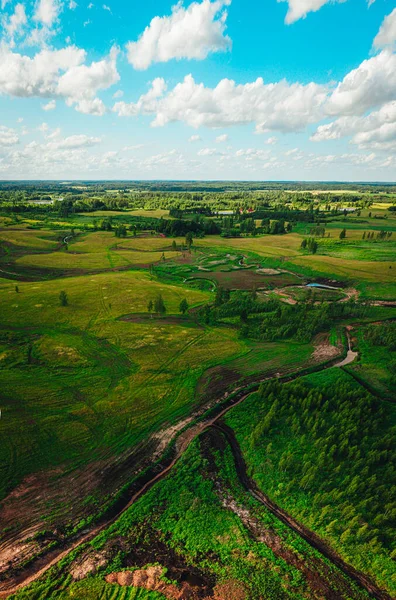 Aerial View Green Latvian Field Agriculture Field Aerial Photo Sunset ...