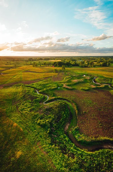 Aerial View Green Latvian Field Agriculture Field Aerial Photo Sunset ...