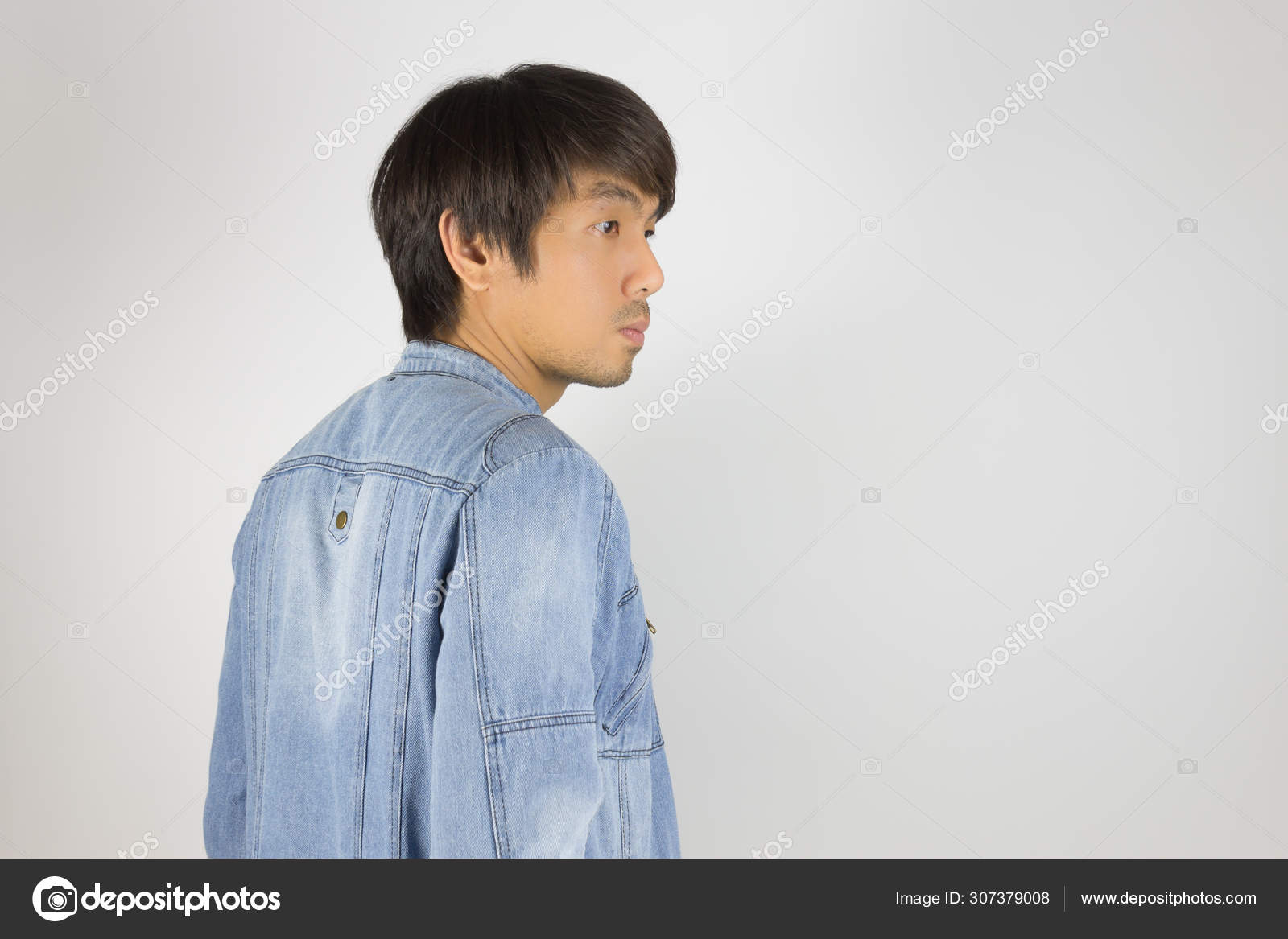 Young Asian Man in Jeans or Denim Jacket in Turn Around Pose — Stock ...