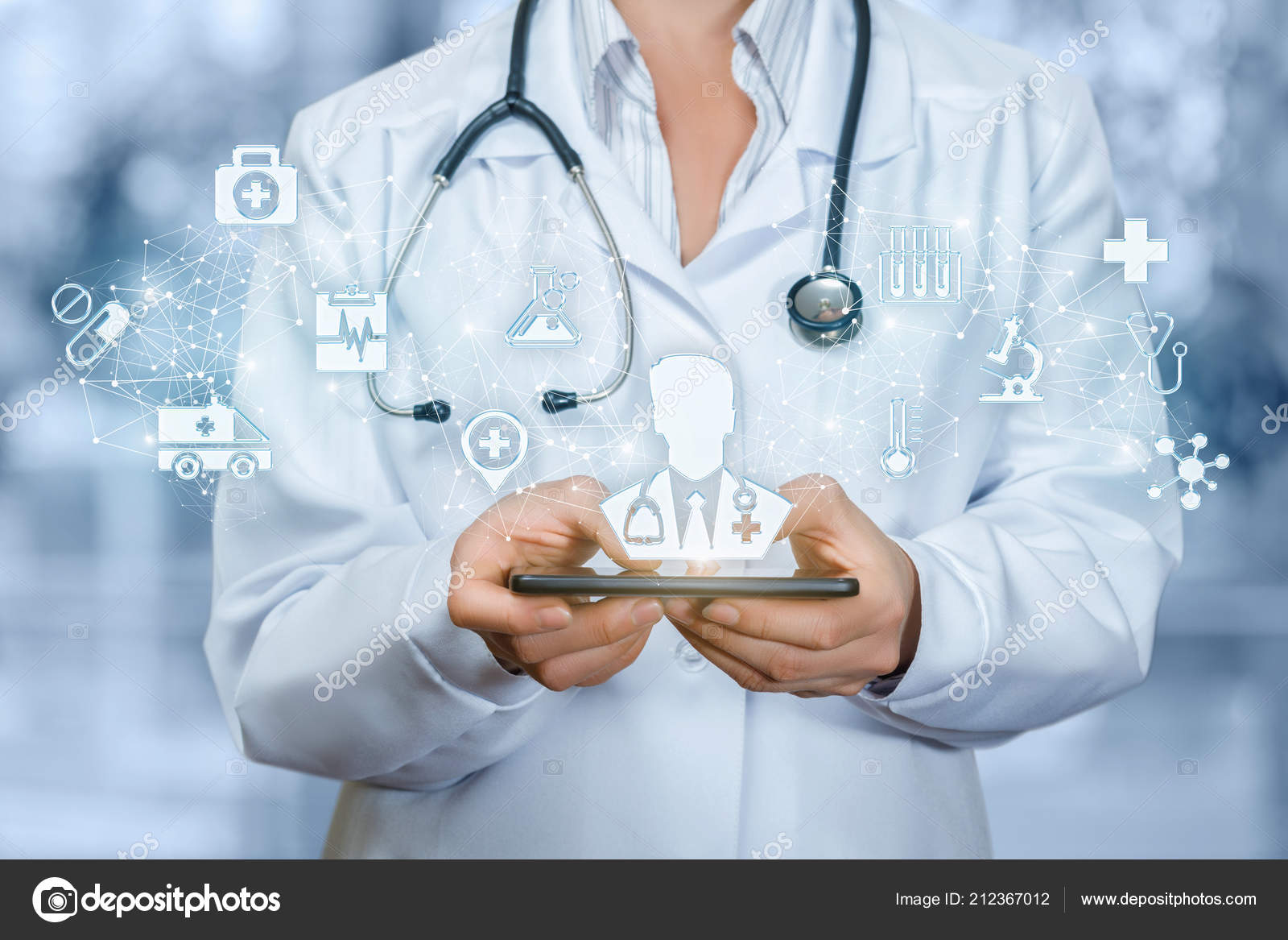 Mobile Service Concept Doctor Holding Phone Male Doctor Screen — Stock ...