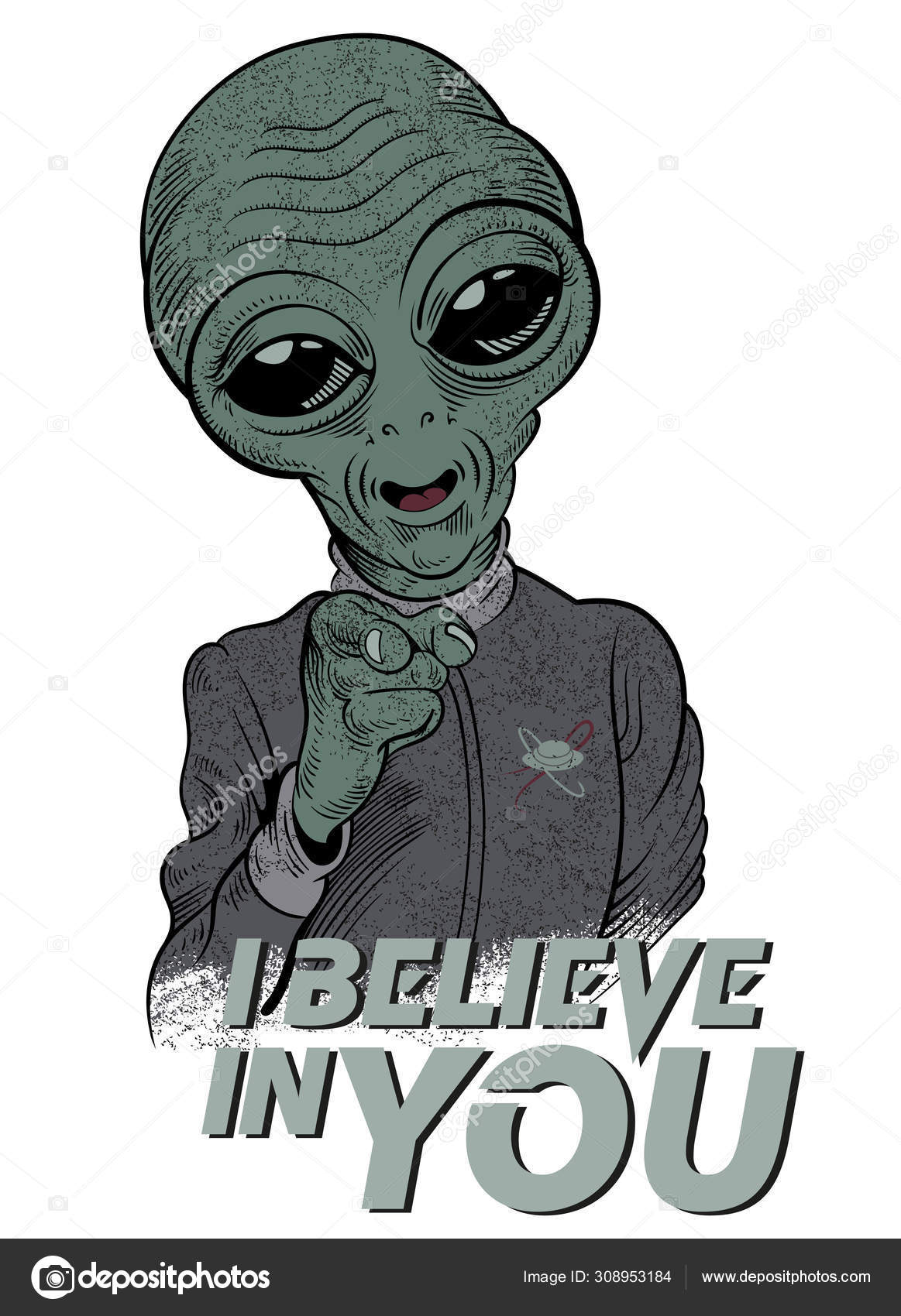 Vector Illustration Alien Shows Finger Believe You Stock Vector Image ...