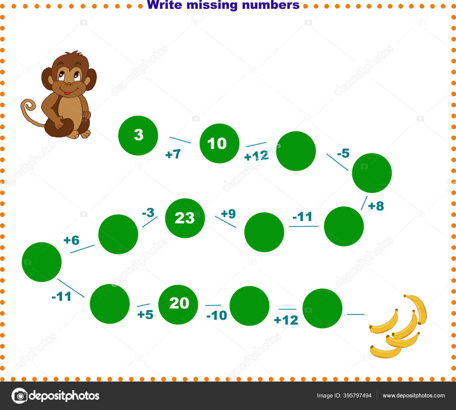 Math Educational Games Children Fill Line Write Missing Numbers ...