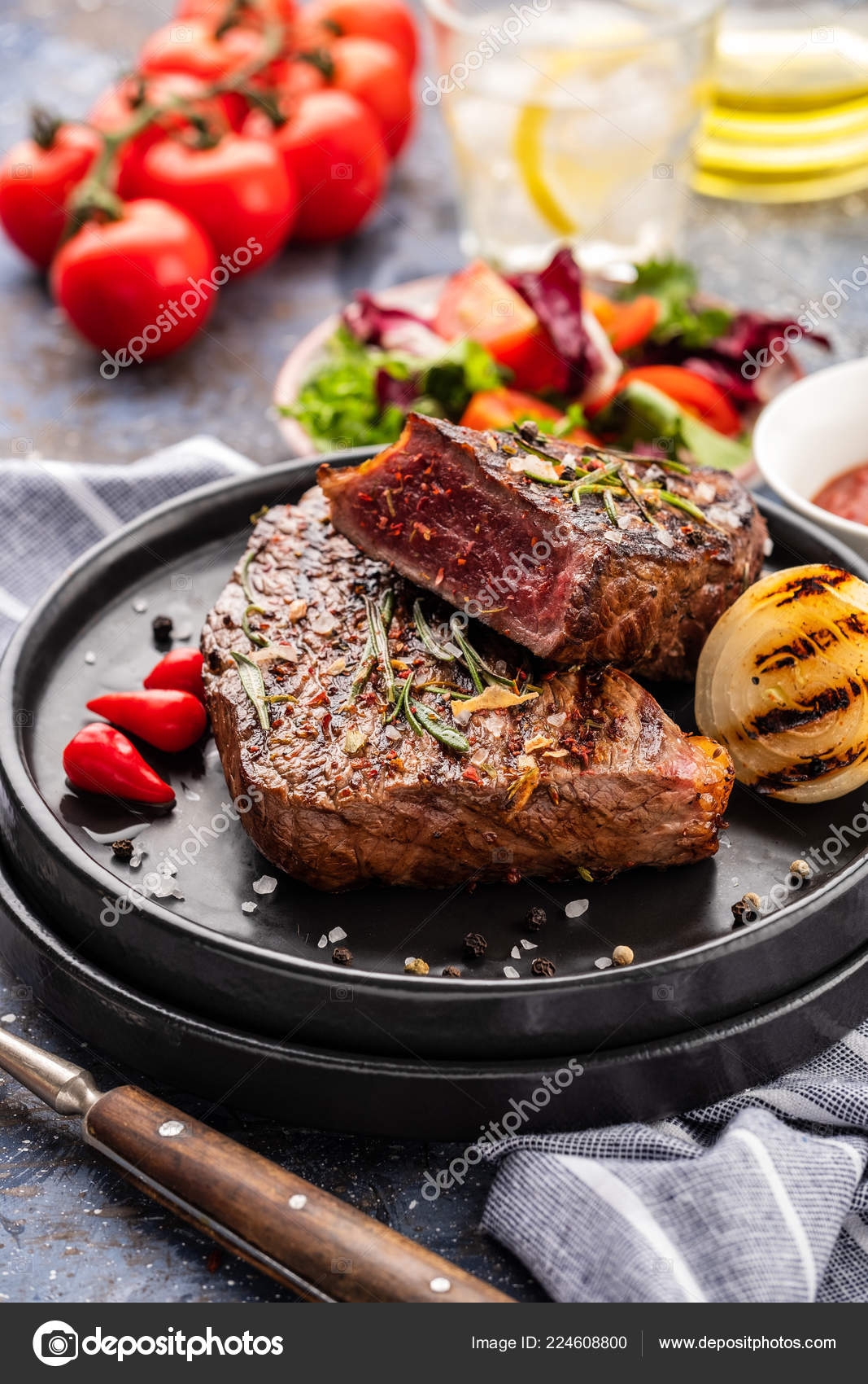 Steak Grilled Beef Steak Fillet Steak Beef Meat Fresh Salad Stock Photo ...