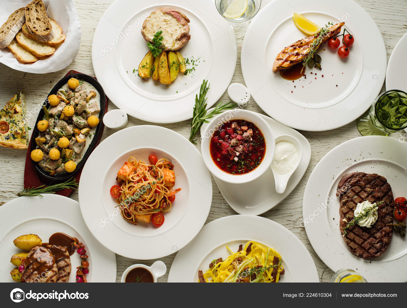 Different Types Dishes Table Top View Concept Restaurant Menu Stock ...