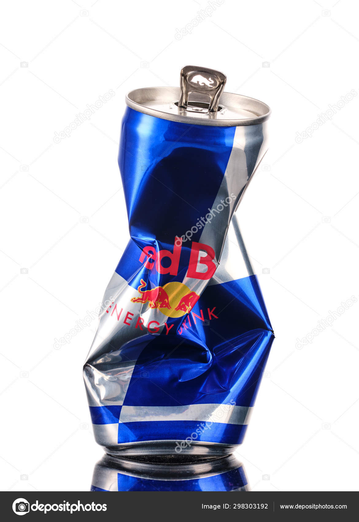 MINSK, BELARUS - APRIL 18, 2019: Crumpled can of Red Bull energy ...