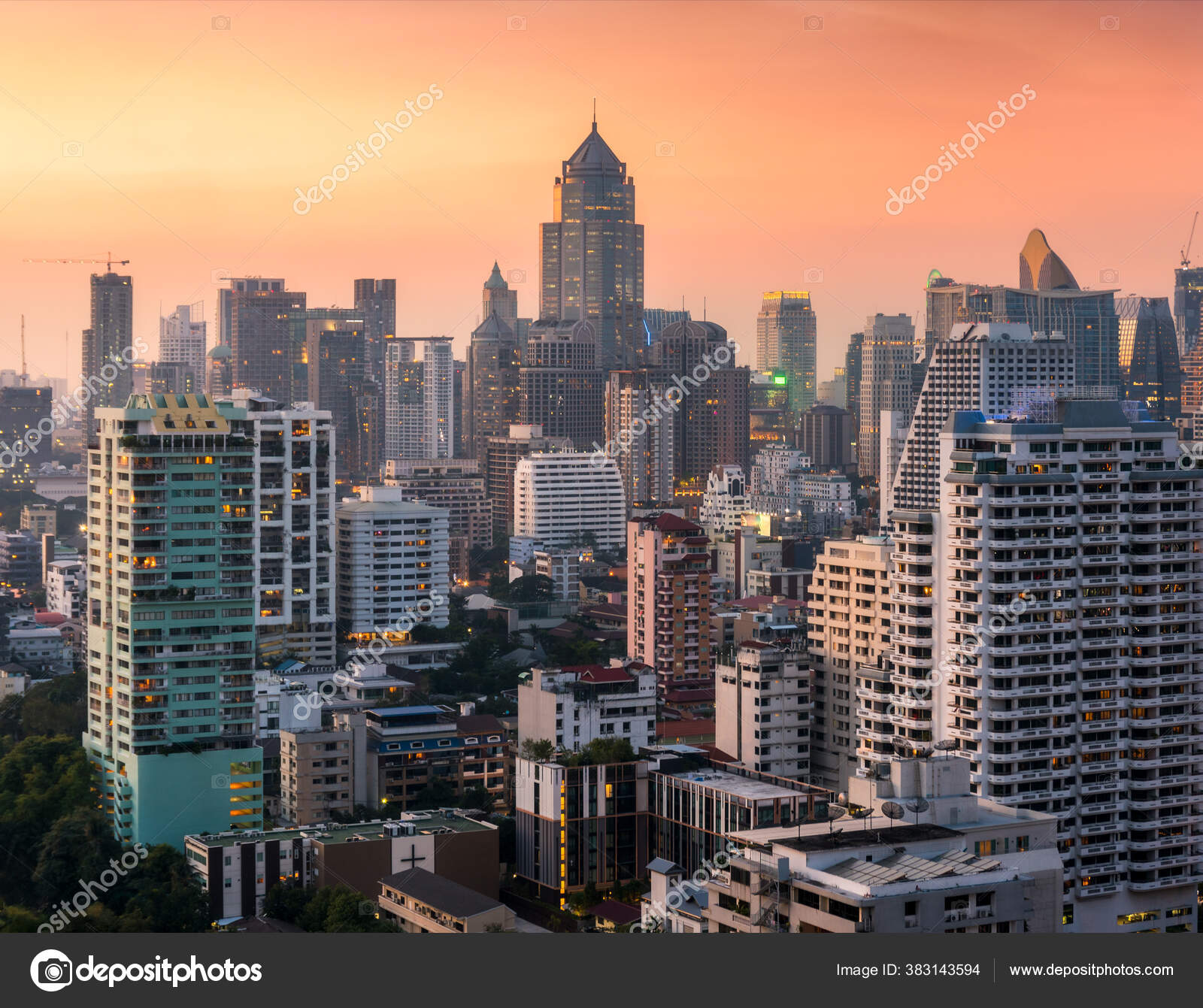 Skyscrapers Modern Buildings Bangkok Downtown Thailand Sunset Stock ...