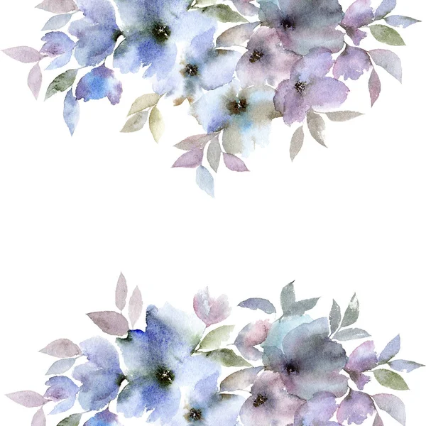 Blue flowers frame. Sakura flowers. Floral gretting card. Watercolor ...