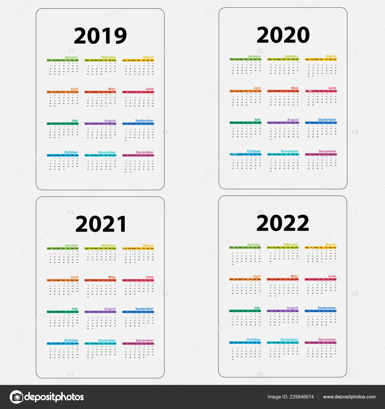 Calendario 2019 2020 2021 2022 Template Calendar Design Yearly Calendario Vector de stock ...