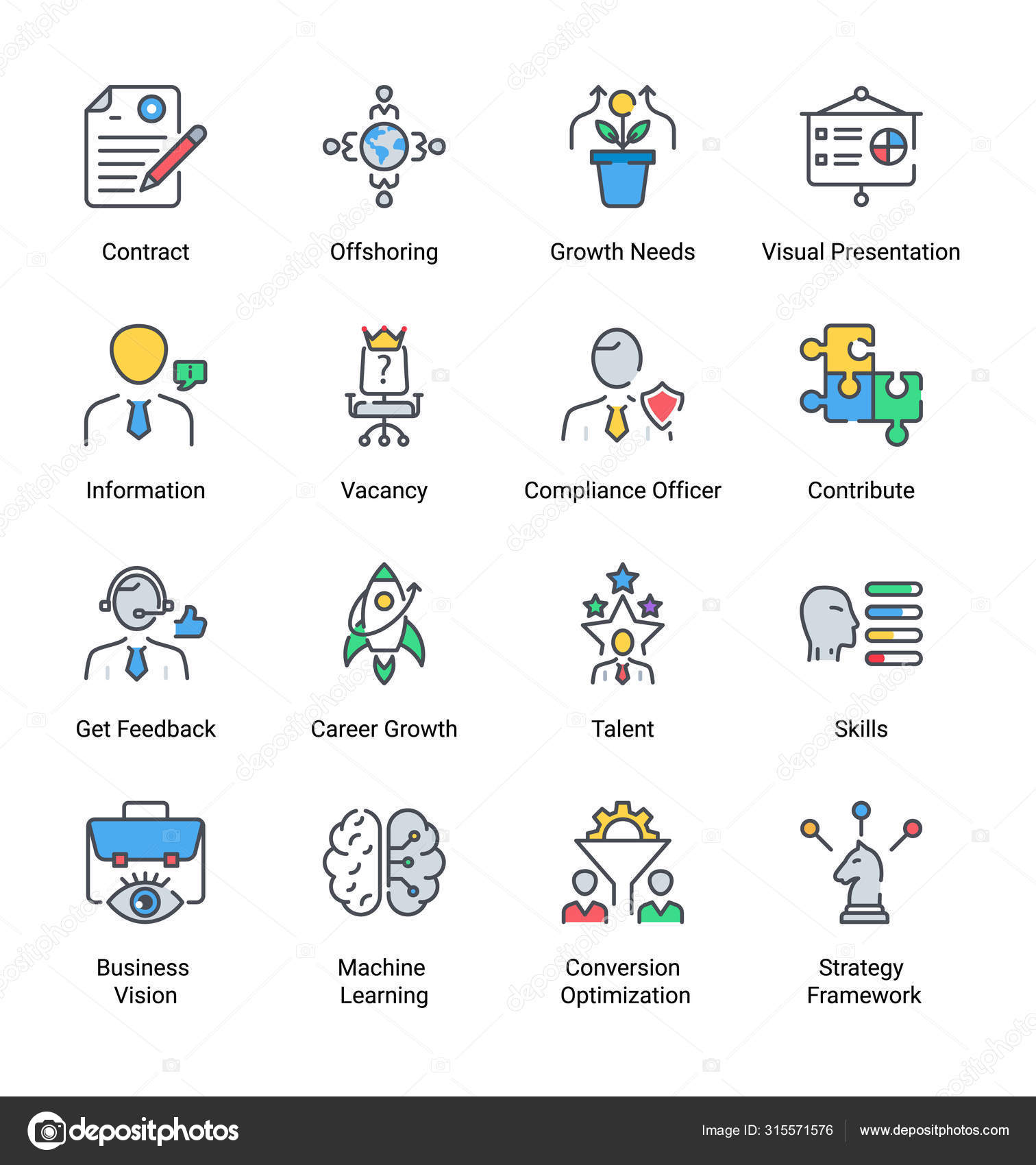 Business Strategy Thin Color Line Icons Editable Vector Stock Vector ...