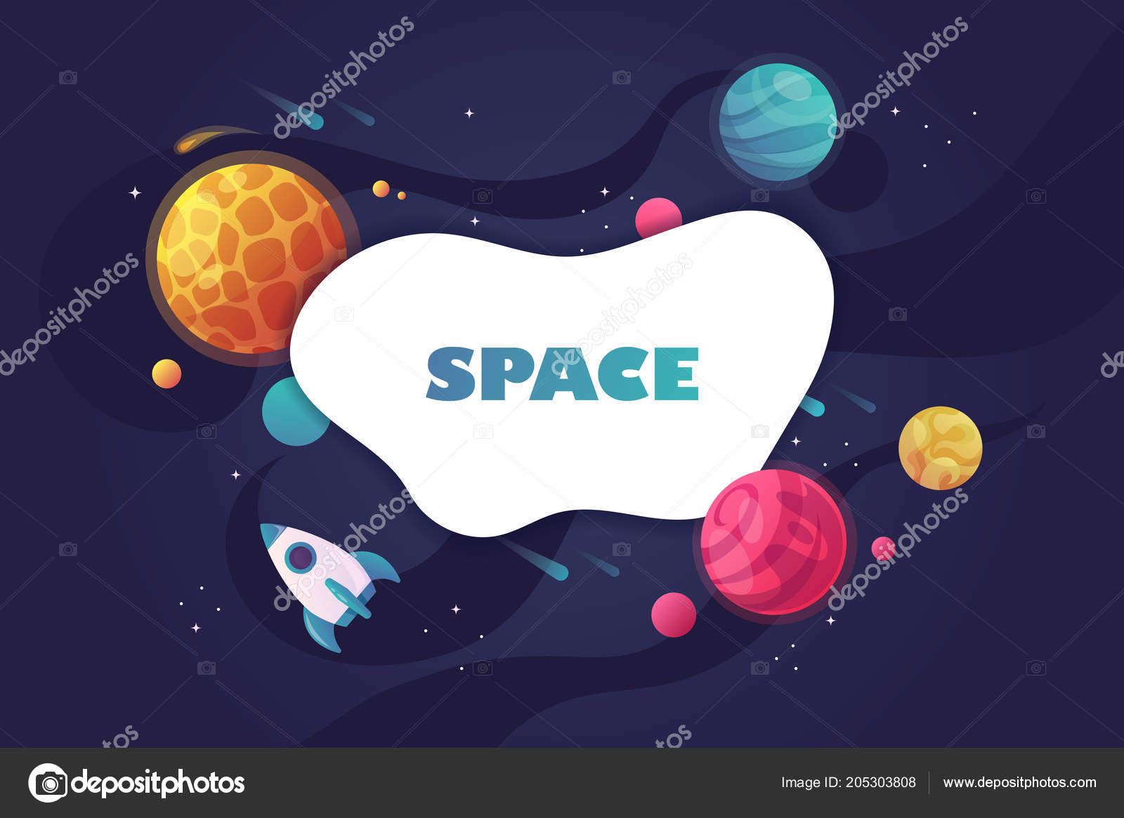 Horizontal Space Background Abstract Shape Planets Vector Illustration ...