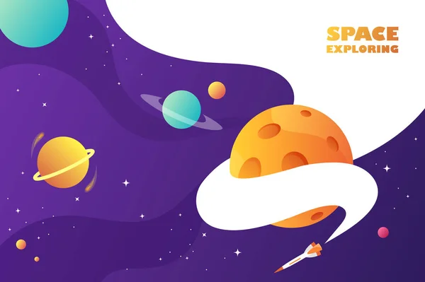 Horizontal space background with abstract shape and planets. Space ...